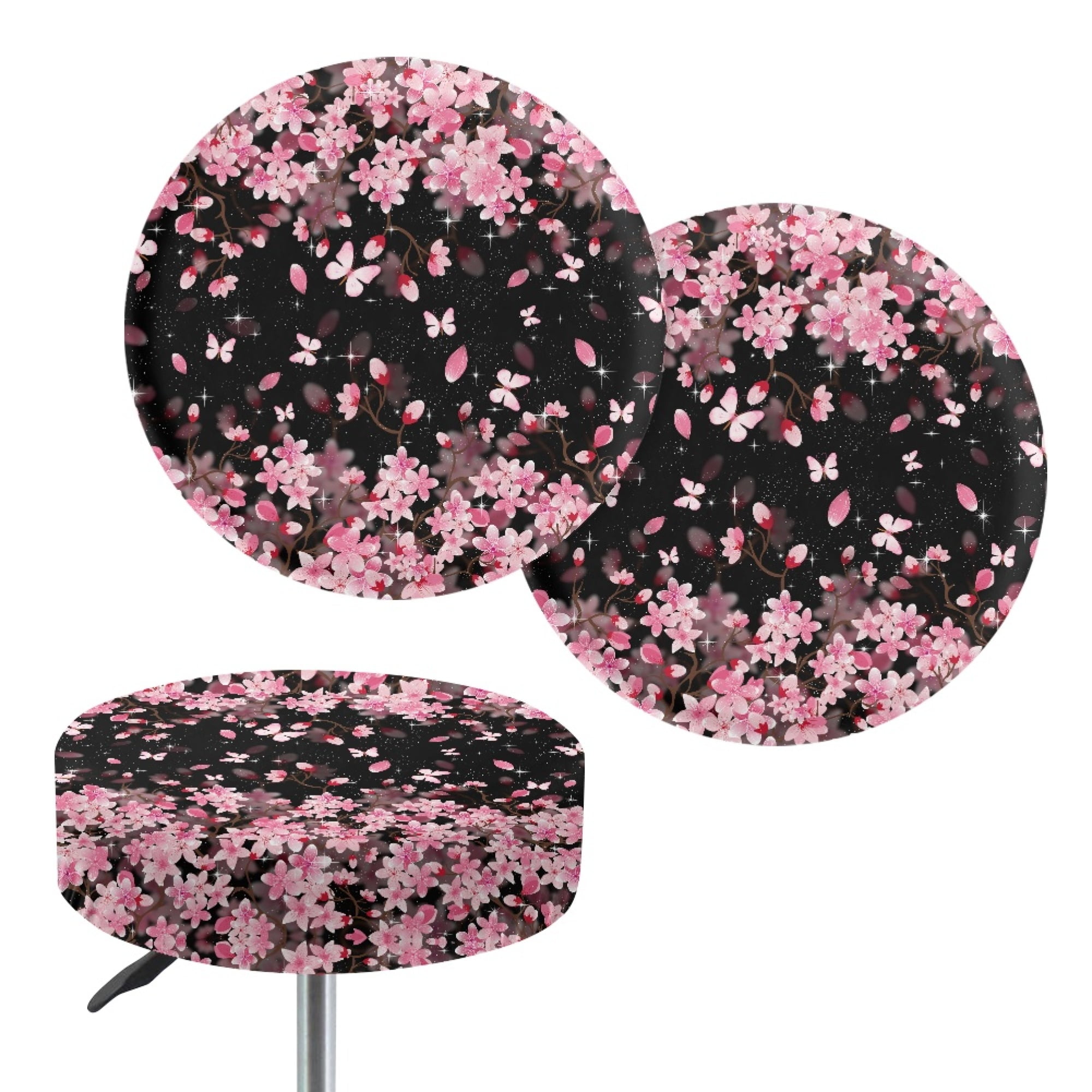 ZIATUBLE Cherry Blossom Chair Stool Cushion Butterfly Padded Bar Stool Covers Round 14"-16 ...