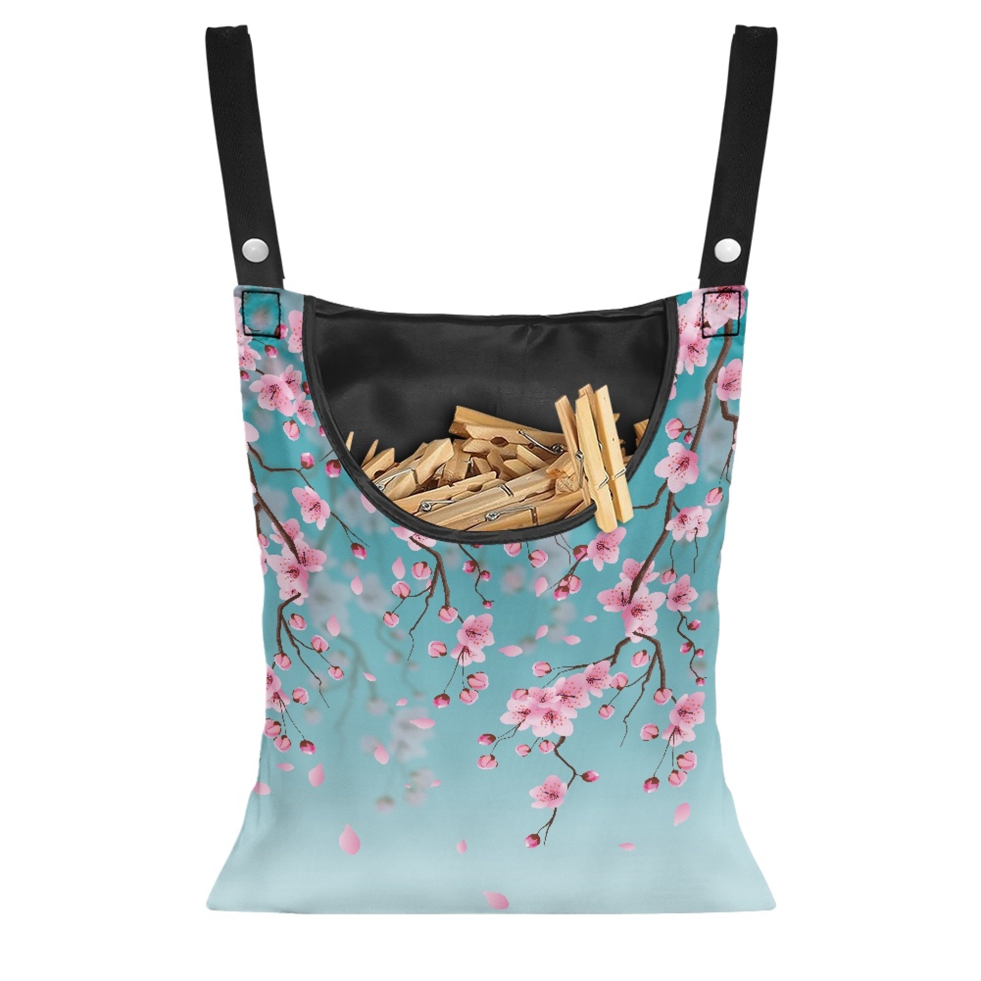 ZIATUBLE Cherry Blossom Clothespin Bag Holder Washable Storage Hanging ...