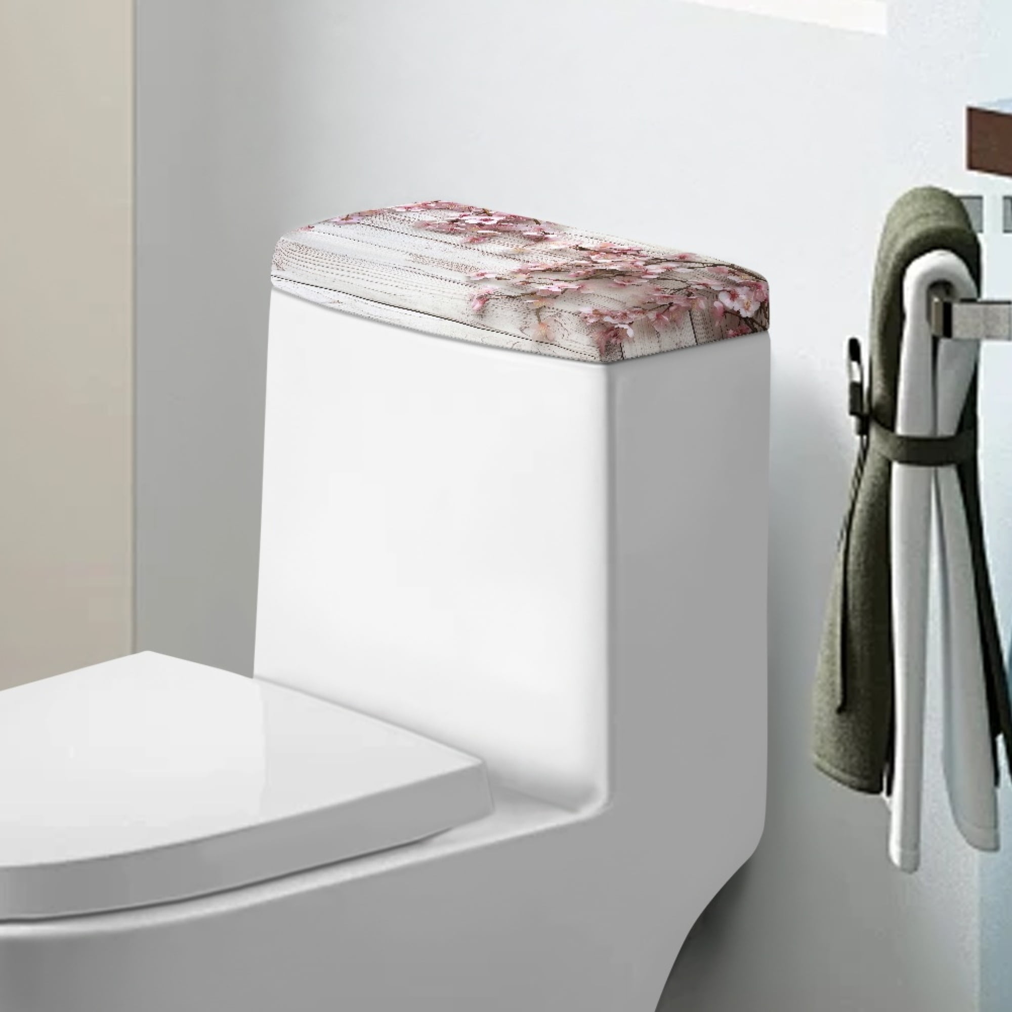ZIATUBLE Cherry Blossom Toilet Tank Cover Lid Wooden Toilet Top Cover ...