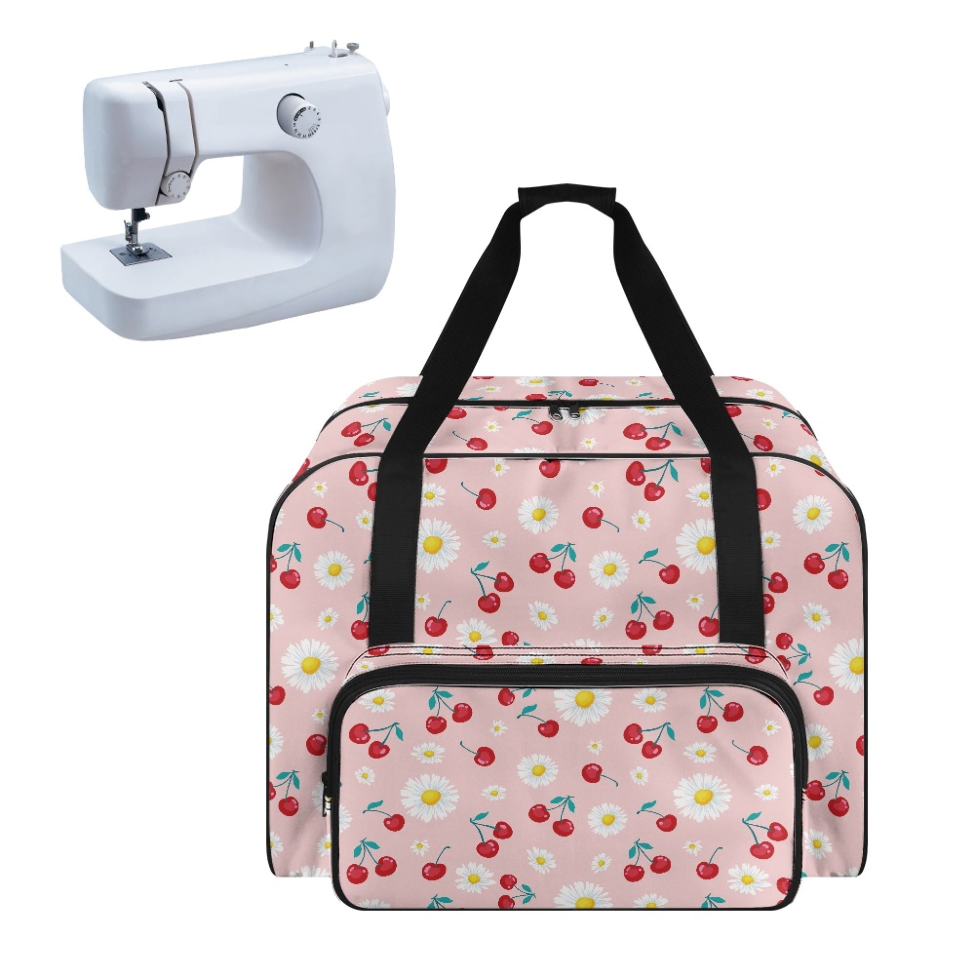 ZIATUBLE Cherry Sewing Machine Cases Daisy Portable Cover Tote Bag with ...