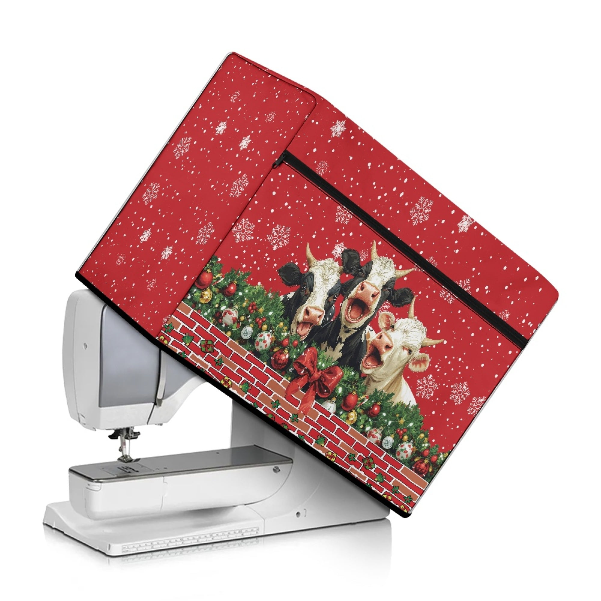 ZIATUBLE Christmas Cow Sewing Machine Dust Cover Snowflakes Sewing ...