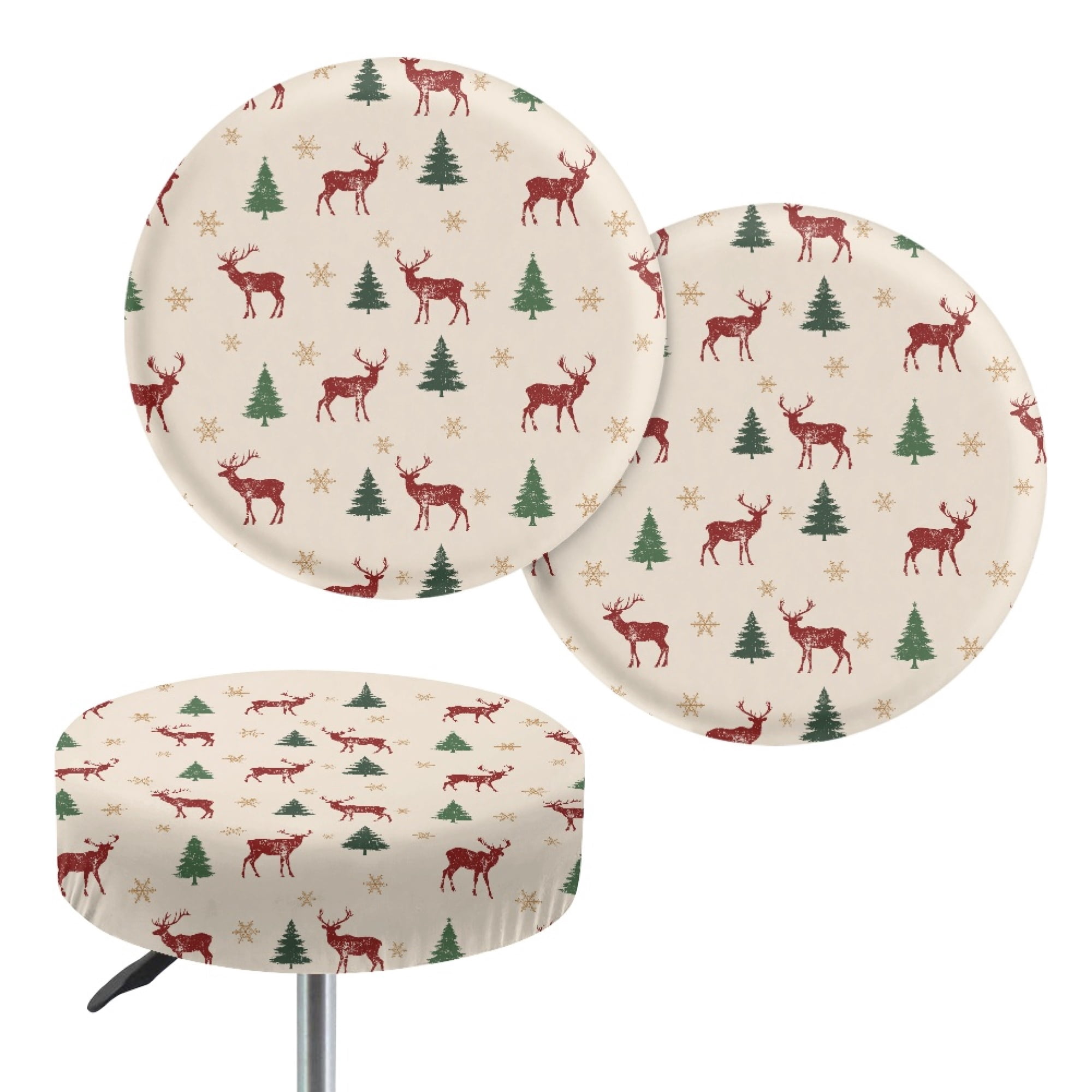 ZIATUBLE Christmas Deers Trees Stool Covers Set of 2 Elastic Bar Stool ...