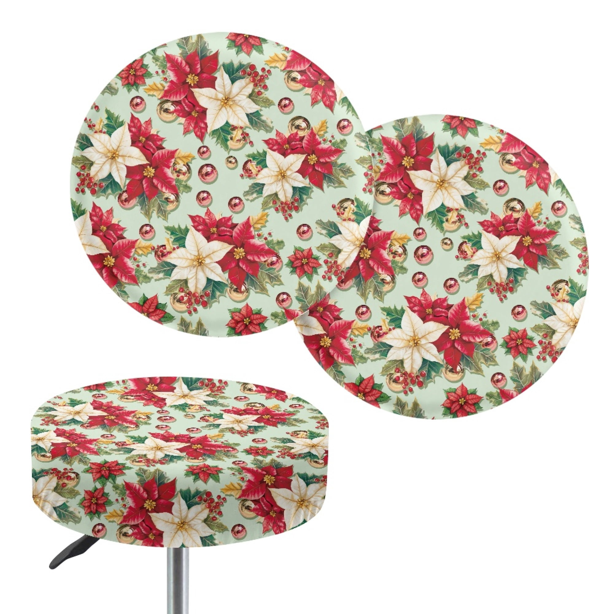 ZIATUBLE Christmas Holly Bar Stool Chair Slipcovers 2 Pack Elastic ...