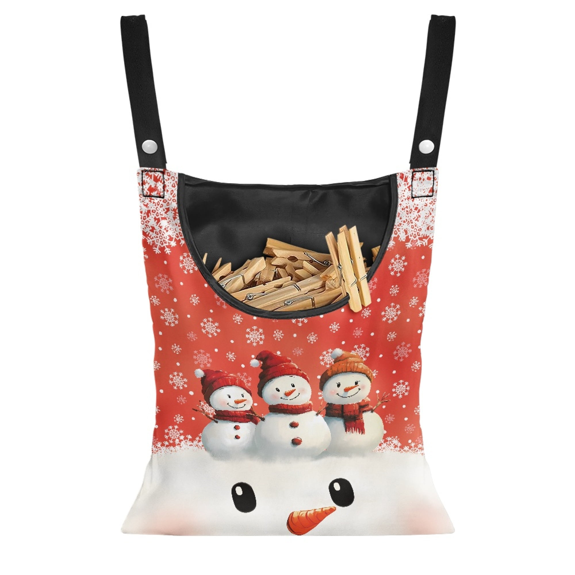 ZIATUBLE Christmas Snowman Clothes Pin Storage Bag Snowflakes Laundry ...