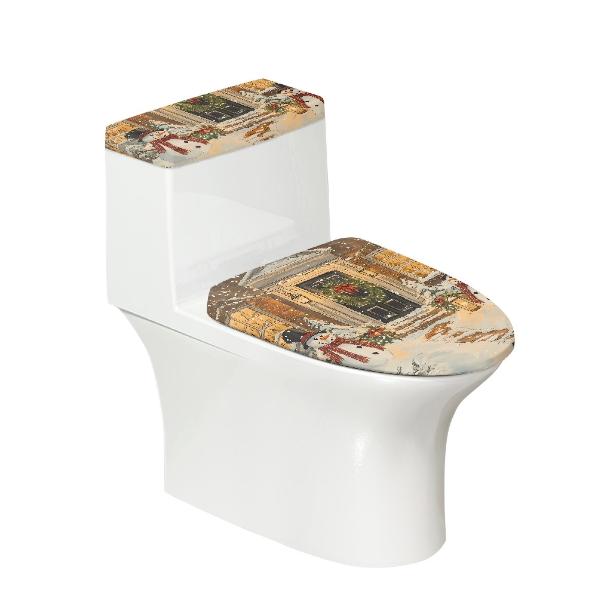 ZIATUBLE Christmas Snowman Toilet Lid Cover Elongated Snowflakes Toilet ...