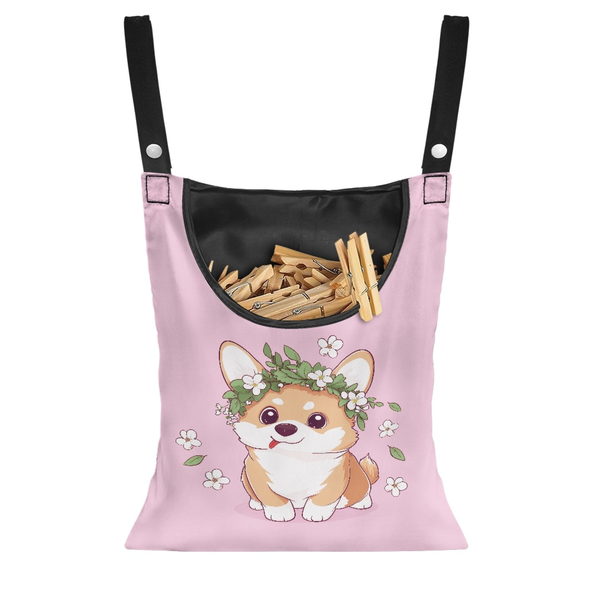 ZIATUBLE Corgi Clothes Pins Bag Floral Storage Hanging Organizer ...