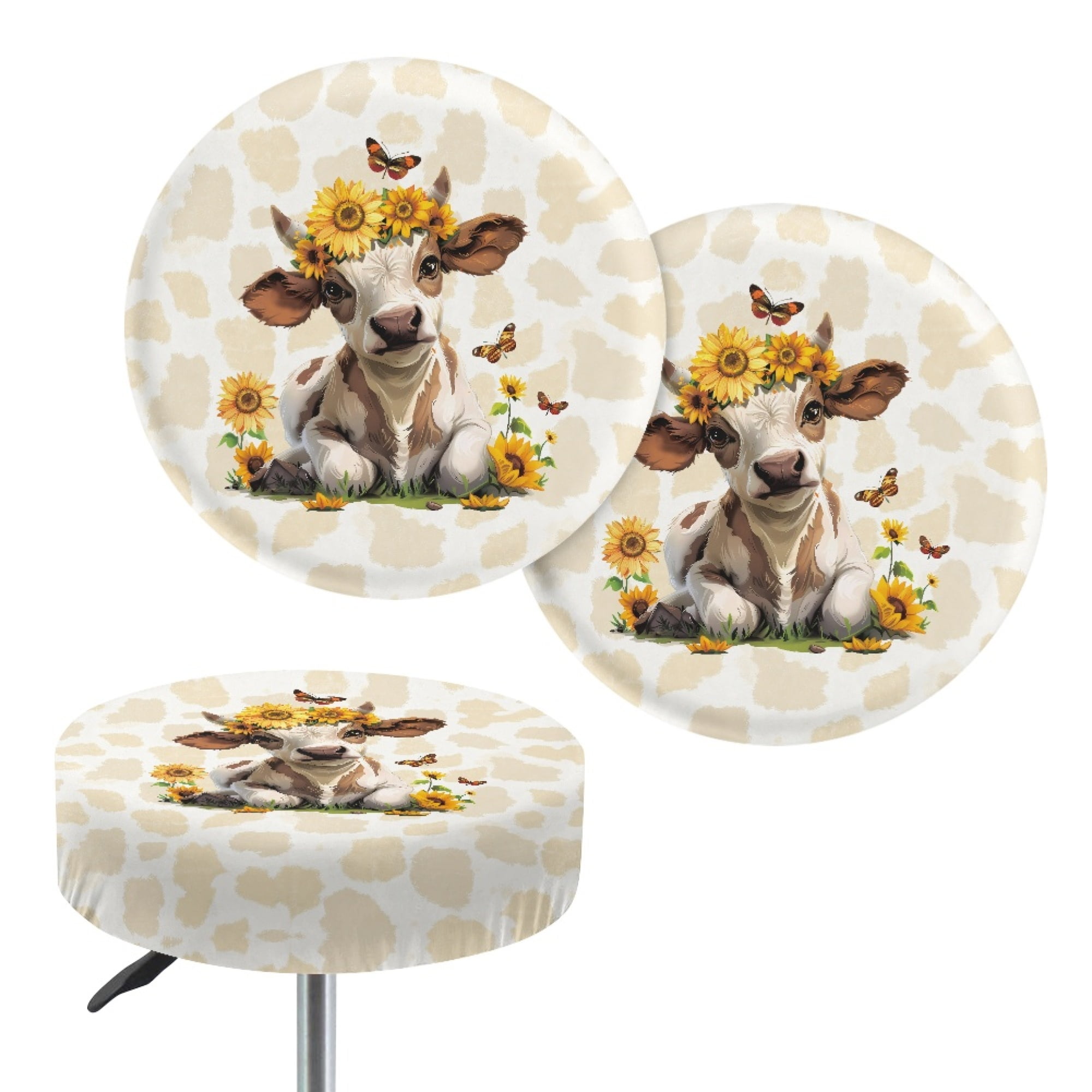 ZIATUBLE Cow Print Chairs Decorative Cover 2 Pcs Sunflower Cow Padded ...