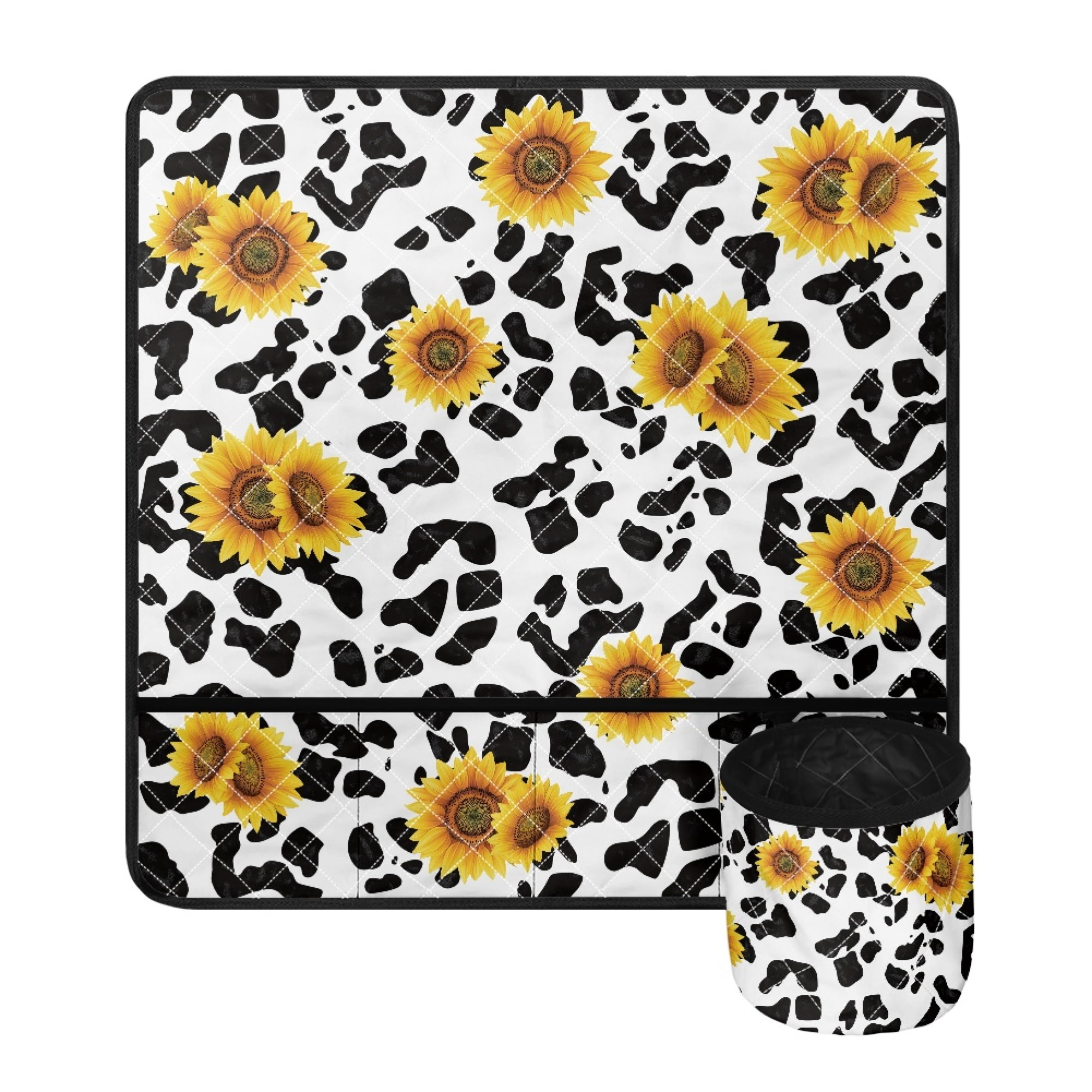ZIATUBLE Cow Print Sewing Machine Mat with Small Cylinder Sunflower Pad ...