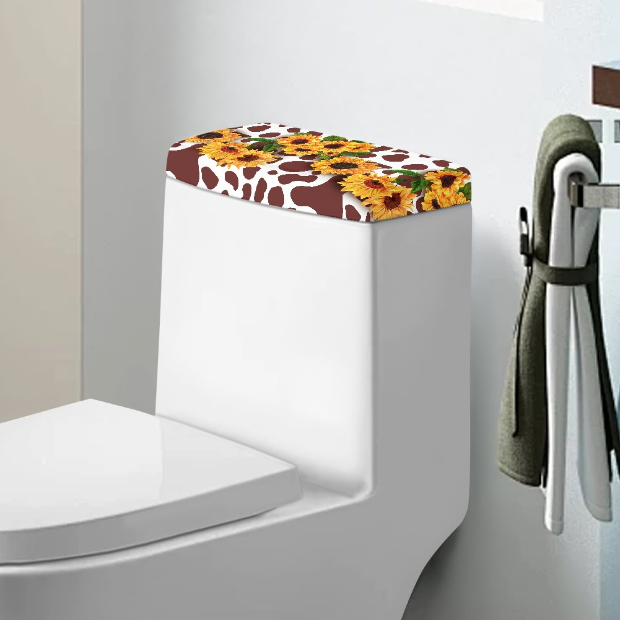 ZIATUBLE Cow Print Toilet Top Cover Sunflower Toilet Water Tank Cover ...