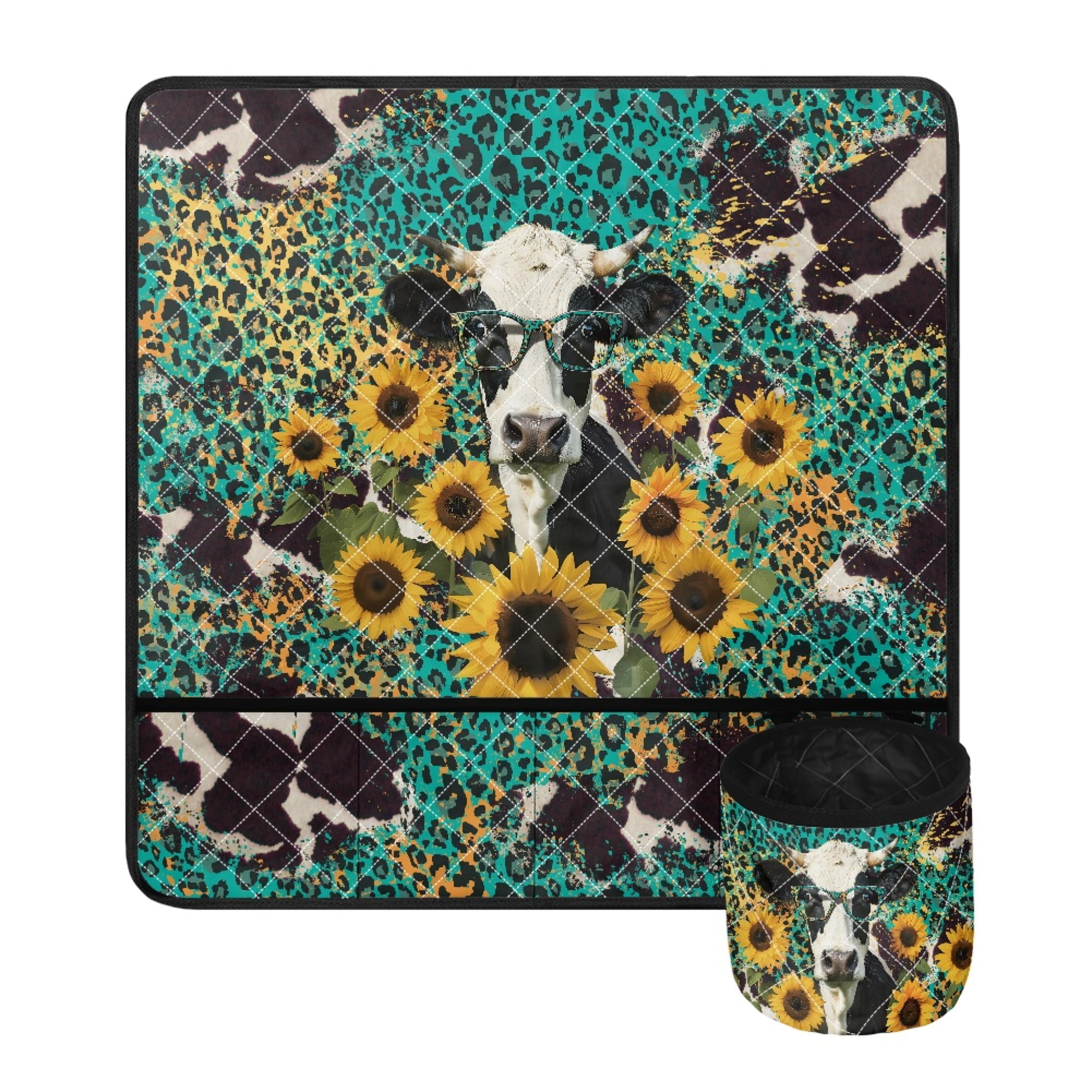 ZIATUBLE Cow Sunflower Sewing Machine Mat Cow Print Sewing Machine Pad ...