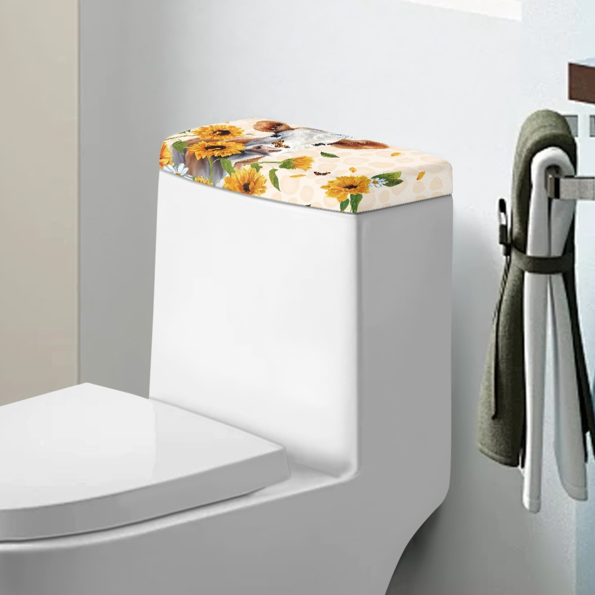 ZIATUBLE Cow Sunflower Toilet Tank Lid Covers Cow Print Toilet Lid ...