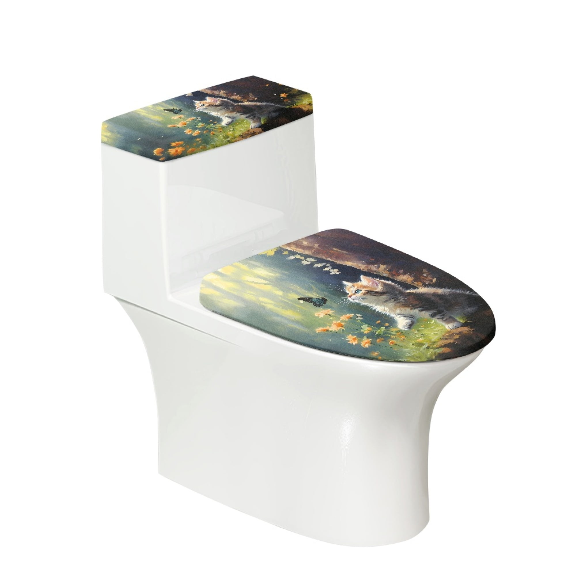 ZIATUBLE Cute Cat Toilet Tank Lid Cover Flower Butterfly Toilet Covers ...