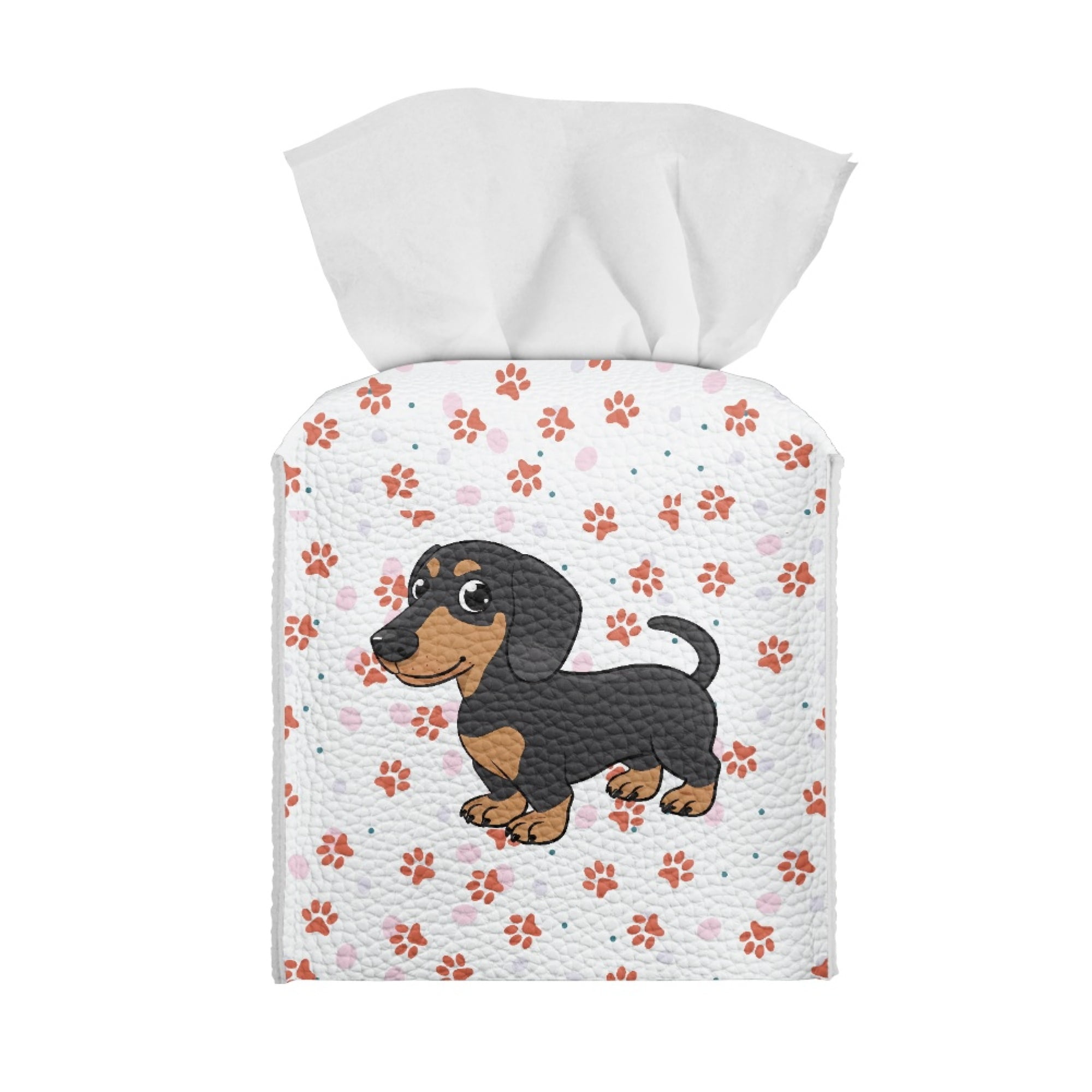 ZIATUBLE Dachshund Paw Square PU Leather Tissue Box Holder Easy to Clean Tissue Box Holder with ...