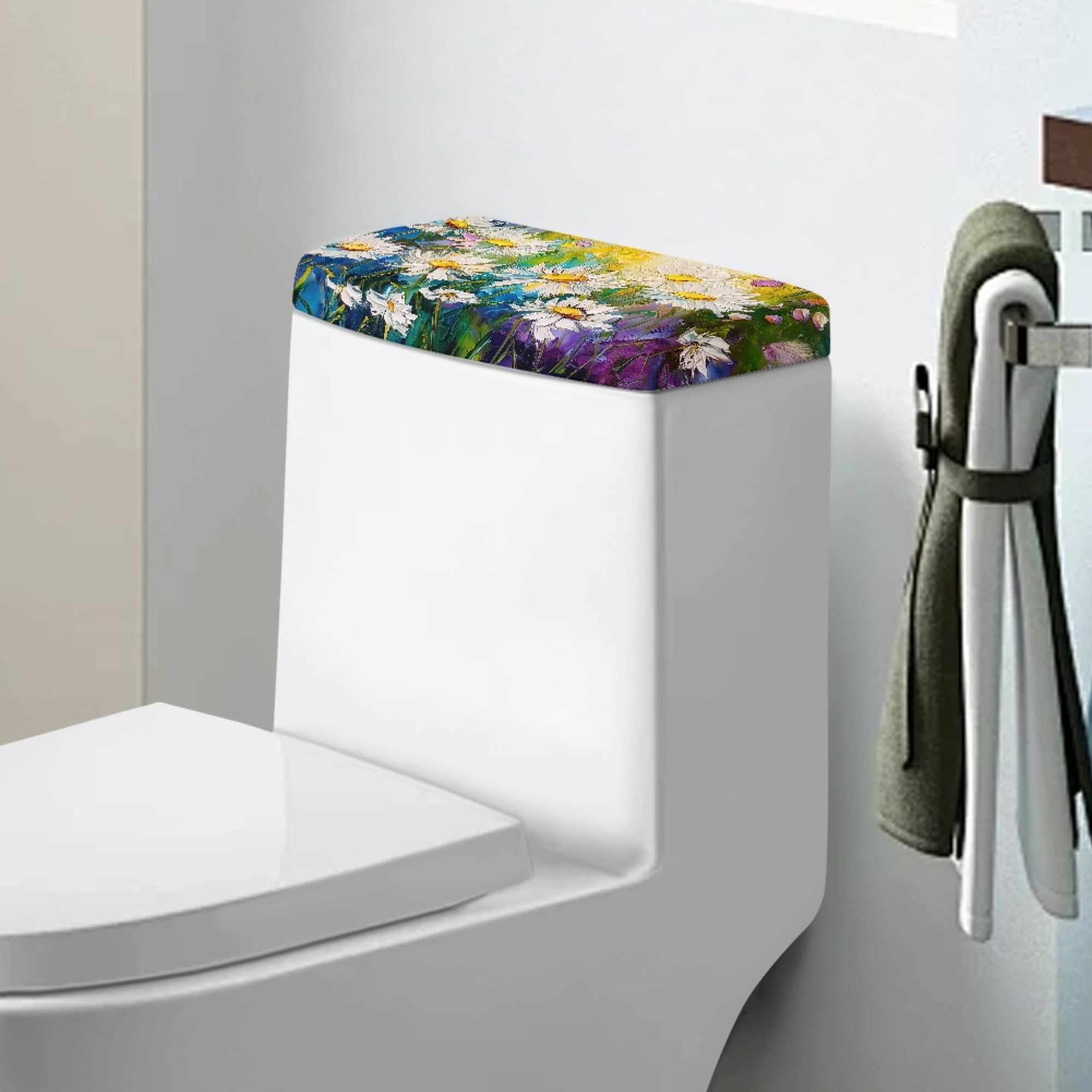 ZIATUBLE Daisy Toilet Tank Top Cover Oil Painting Toilet Lid Cover Dust ...