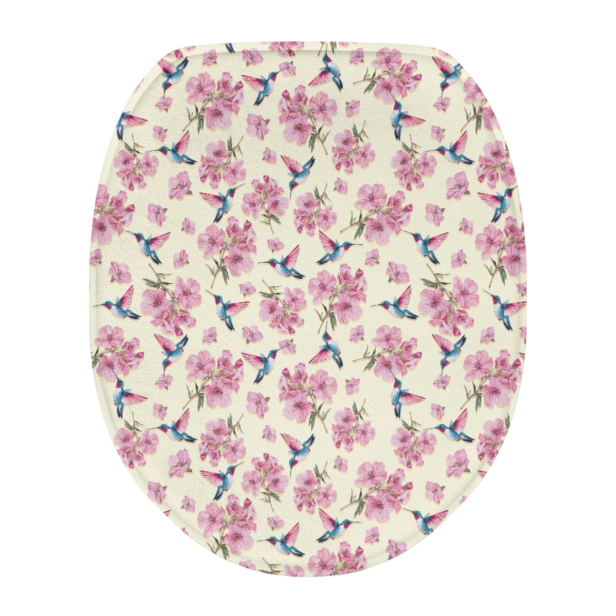 ZIATUBLE Floral Hummingbird Toilet Lid Seat Cover Soft Stretchable ...