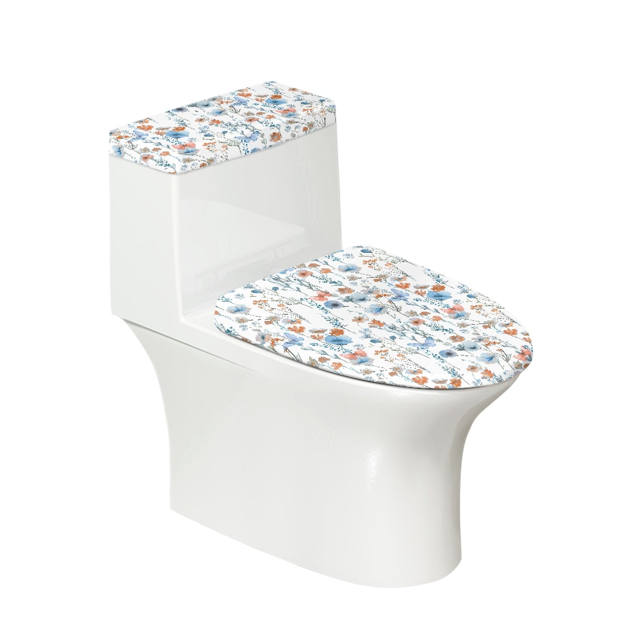 ZIATUBLE Floral Toilet Seat Lid Cover Round Toilet Seat and Tank Lid ...