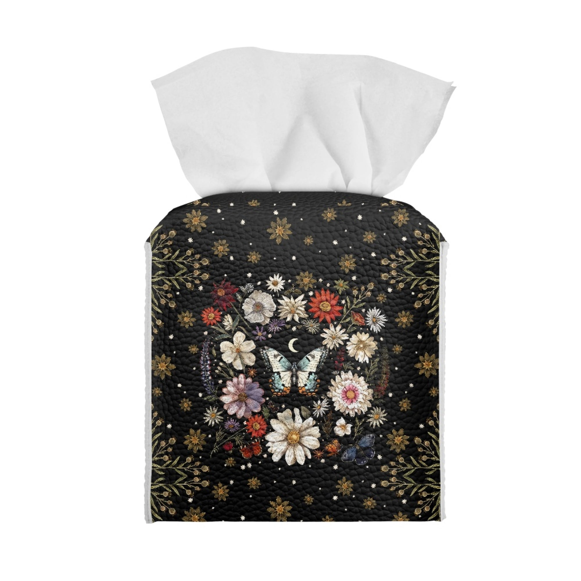 ZIATUBLE Flower Butterfly Leather Tissue Box Cover Square Tissue Box ...