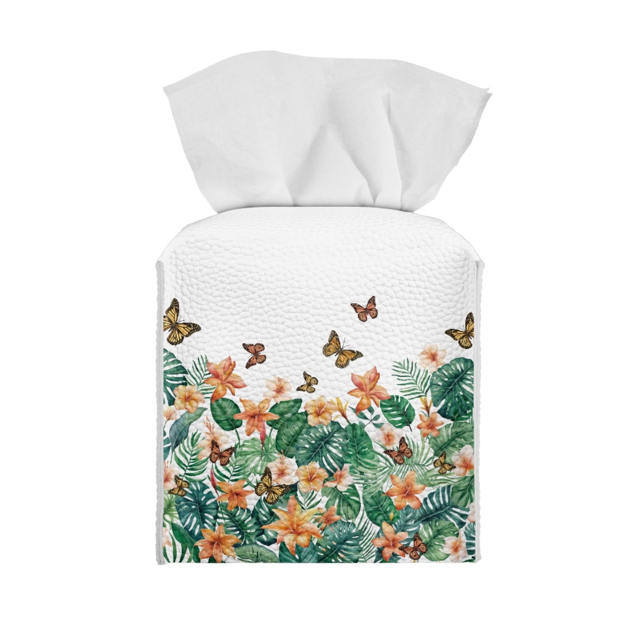 ZIATUBLE Flower Plants Tissue Box Cover Square Butterfly Leather Tissue ...