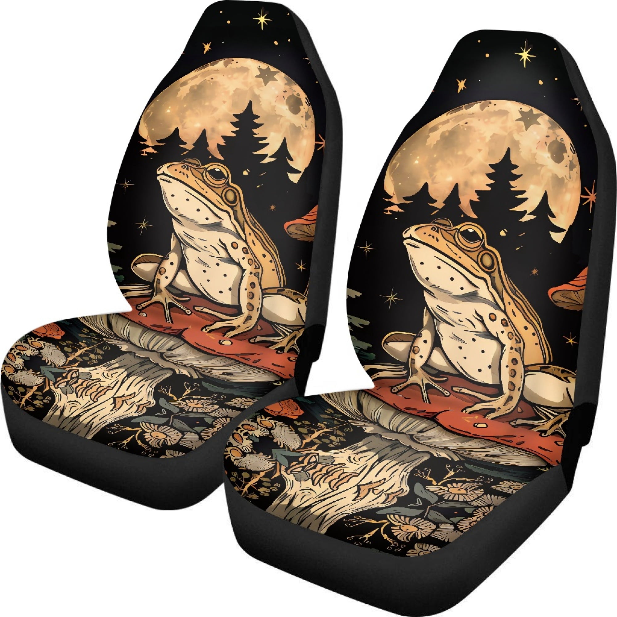 ZIATUBLE Frog Mushroom Print Car Front Seat Covers Moon Forest Design ...