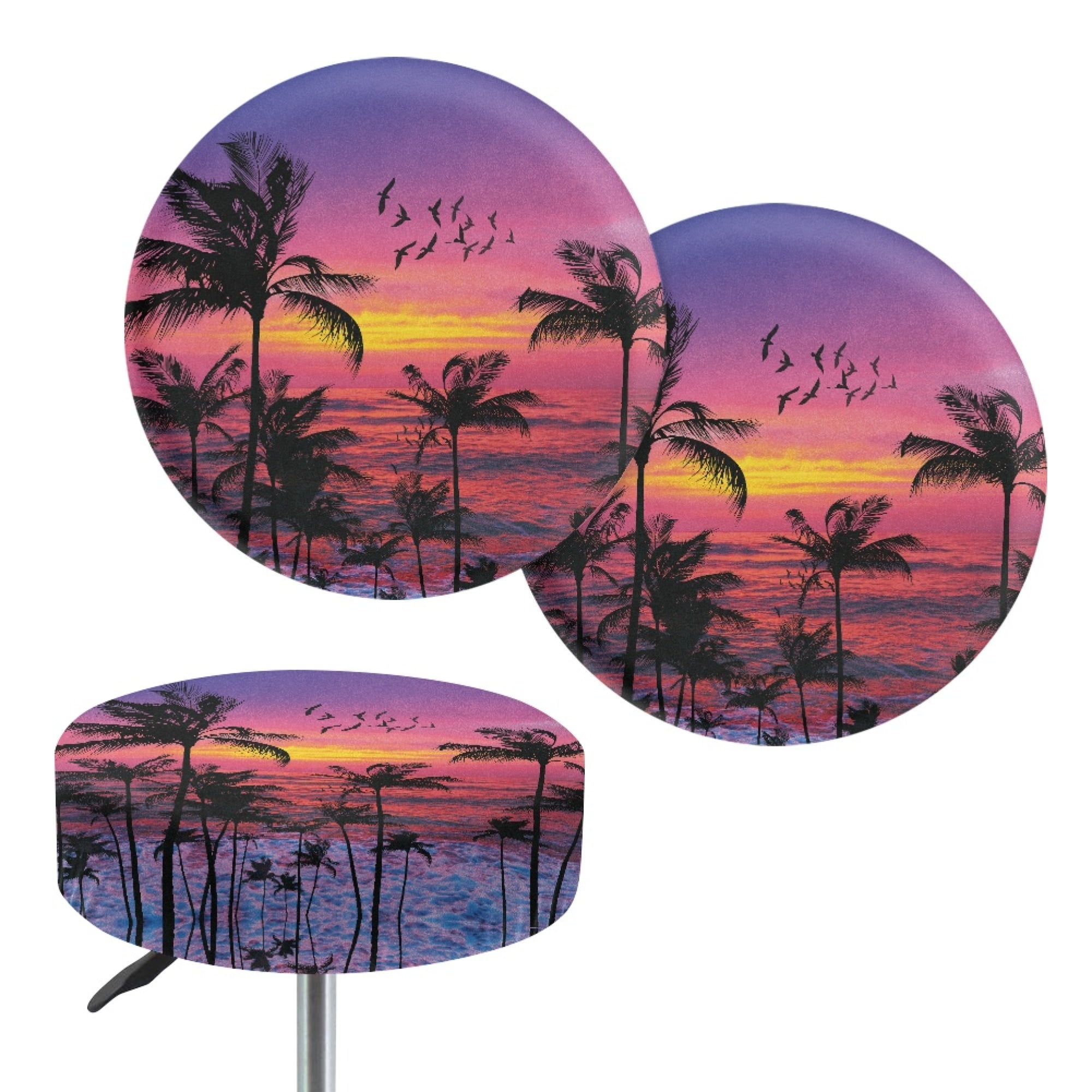 ZIATUBLE Hawaiian Palm Tree Bar Stool Cover Cushion Sunset Round Stool ...