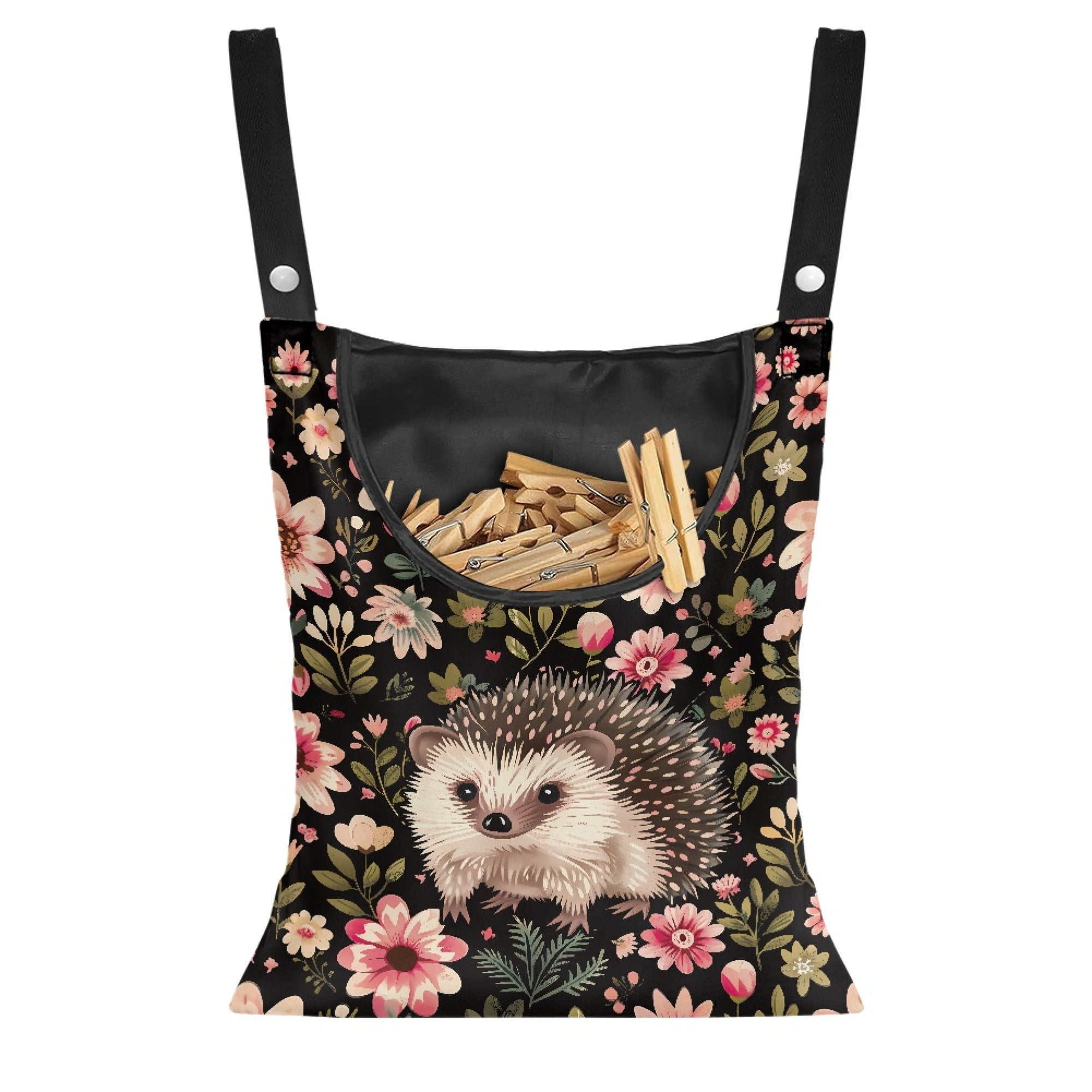 ZIATUBLE Hedgehogs Clothespin Holder Bag Floral Clothes Pins Hanging ...