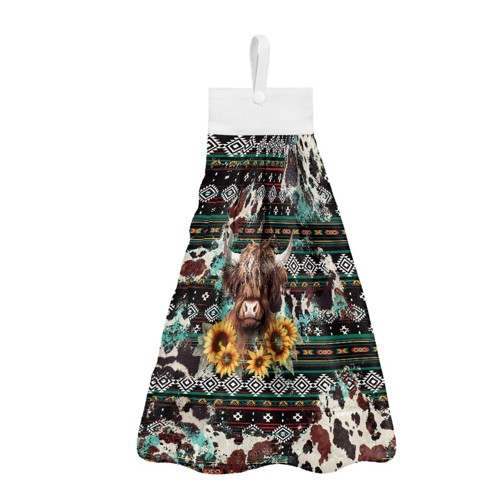 ZIATUBLE Highlad Cow Kitchen Hanging Towels Aztec Ethnic Hanging Hand ...