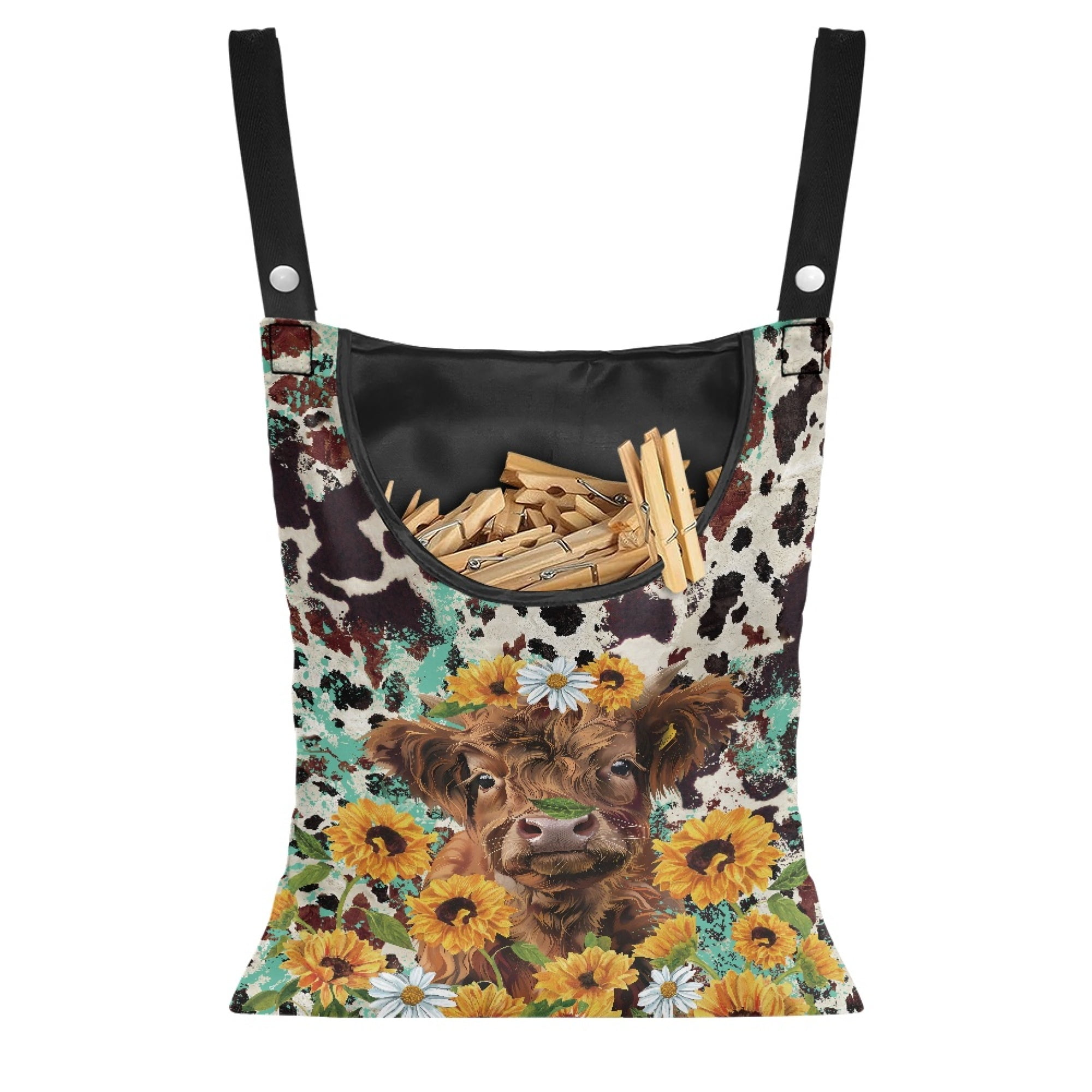 ZIATUBLE Highland Cow Clothespin Bag Holder Sunflower Clothespin ...