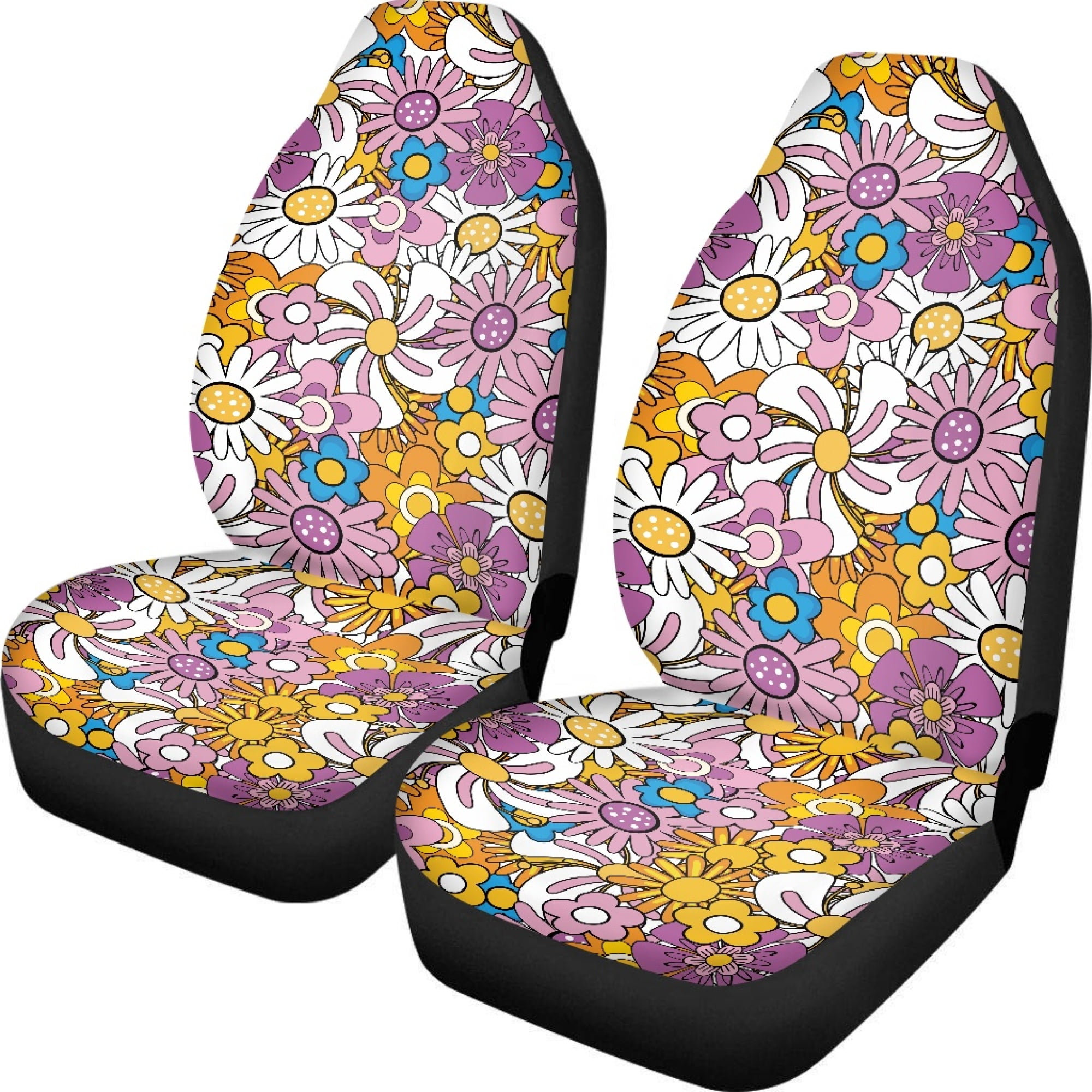 ZIATUBLE Hippie Daisy Car Seat Dust Cover Polyester Bucket Front Seats ...
