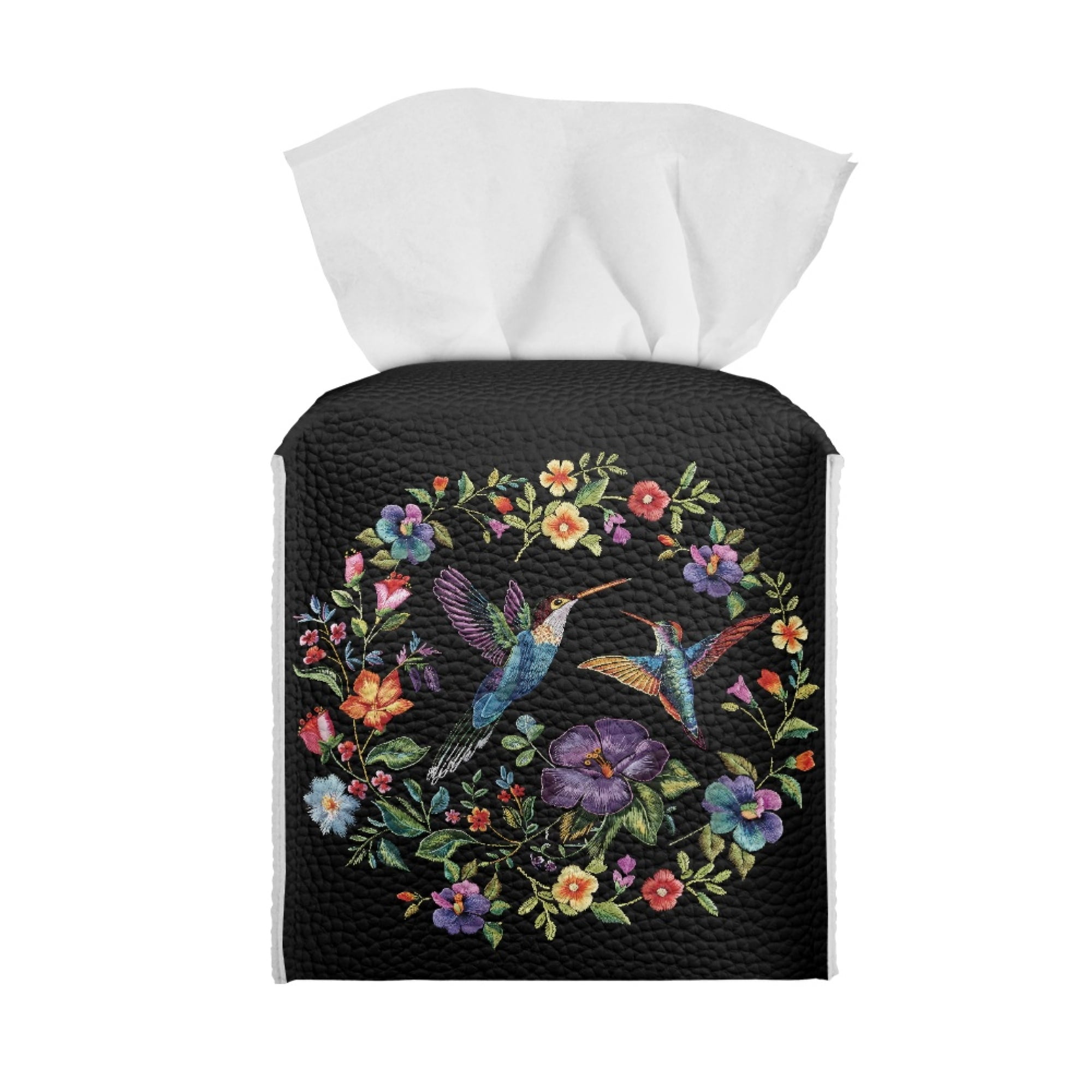 ZIATUBLE Hummingbird Flower Square PU Leather Tissue Box Holder ...