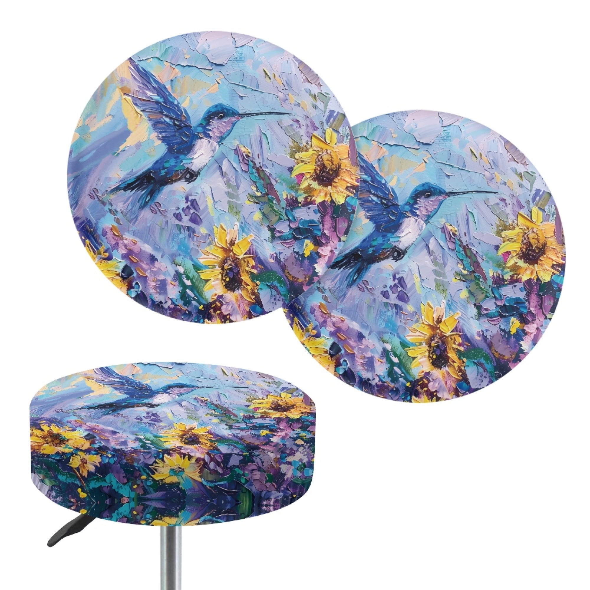 ZIATUBLE Hummingbird Sunflower Round Stool Cover Cushion 14"-16" Oil ...
