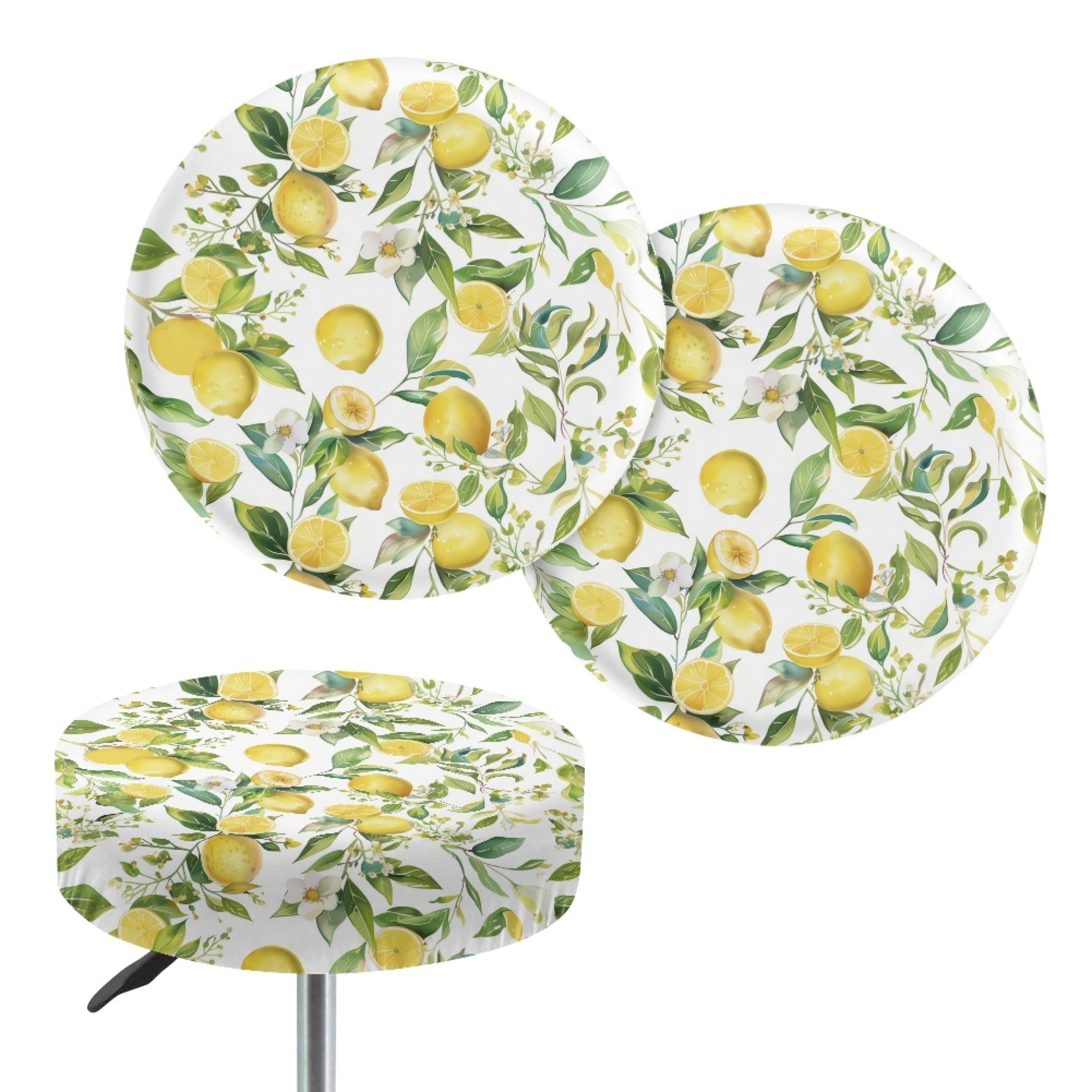 ZIATUBLE Lemon Flower Round Stool Cover Cushion Stretch Circle Chair ...