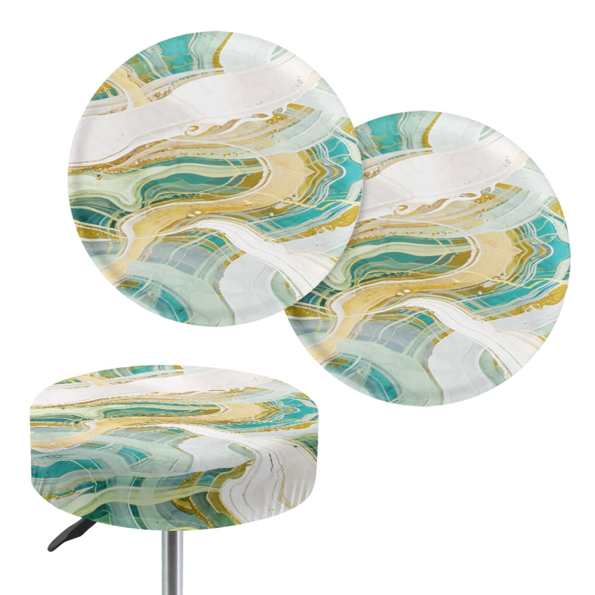 ZIATUBLE Marble Print Bar Stool Covers Round Washable Chair Seat ...