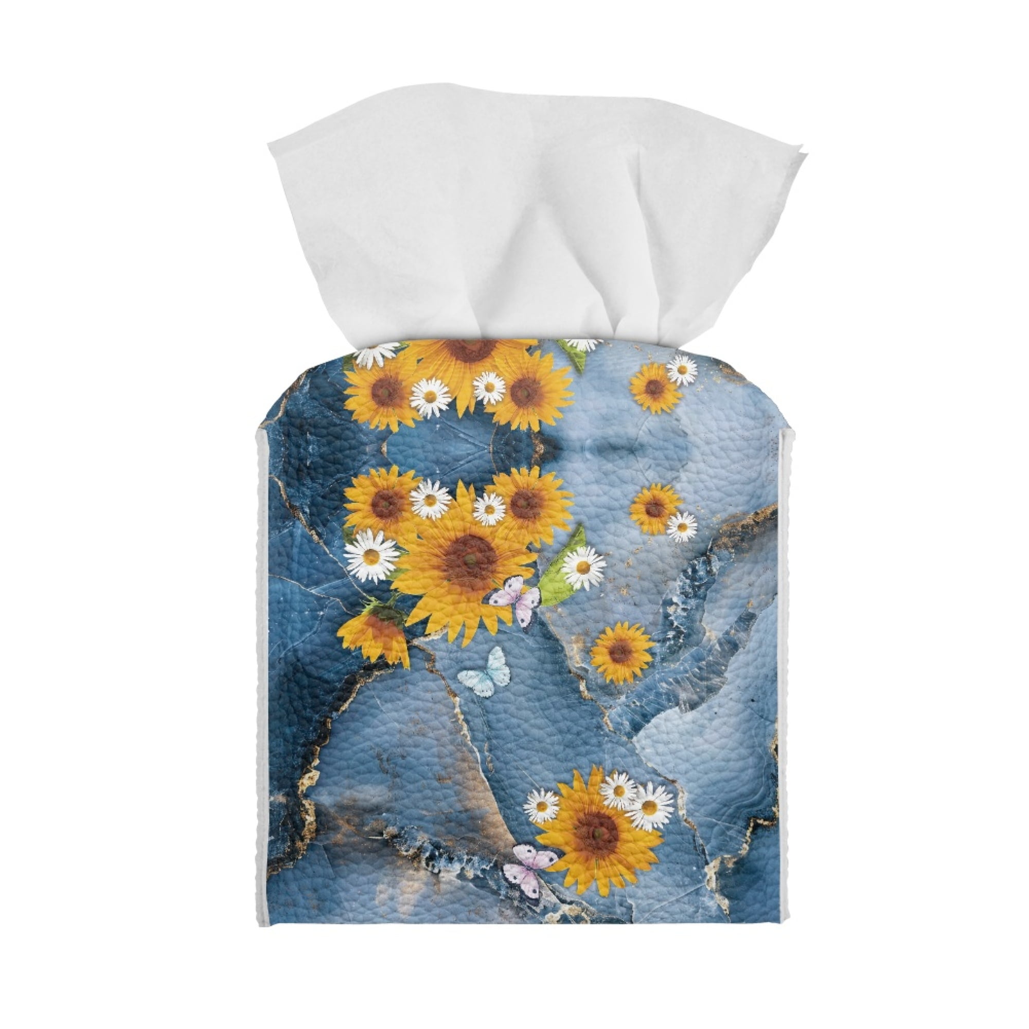 ZIATUBLE Marble Stripes Square Tissue Box Cover PU Leather Sunflower ...
