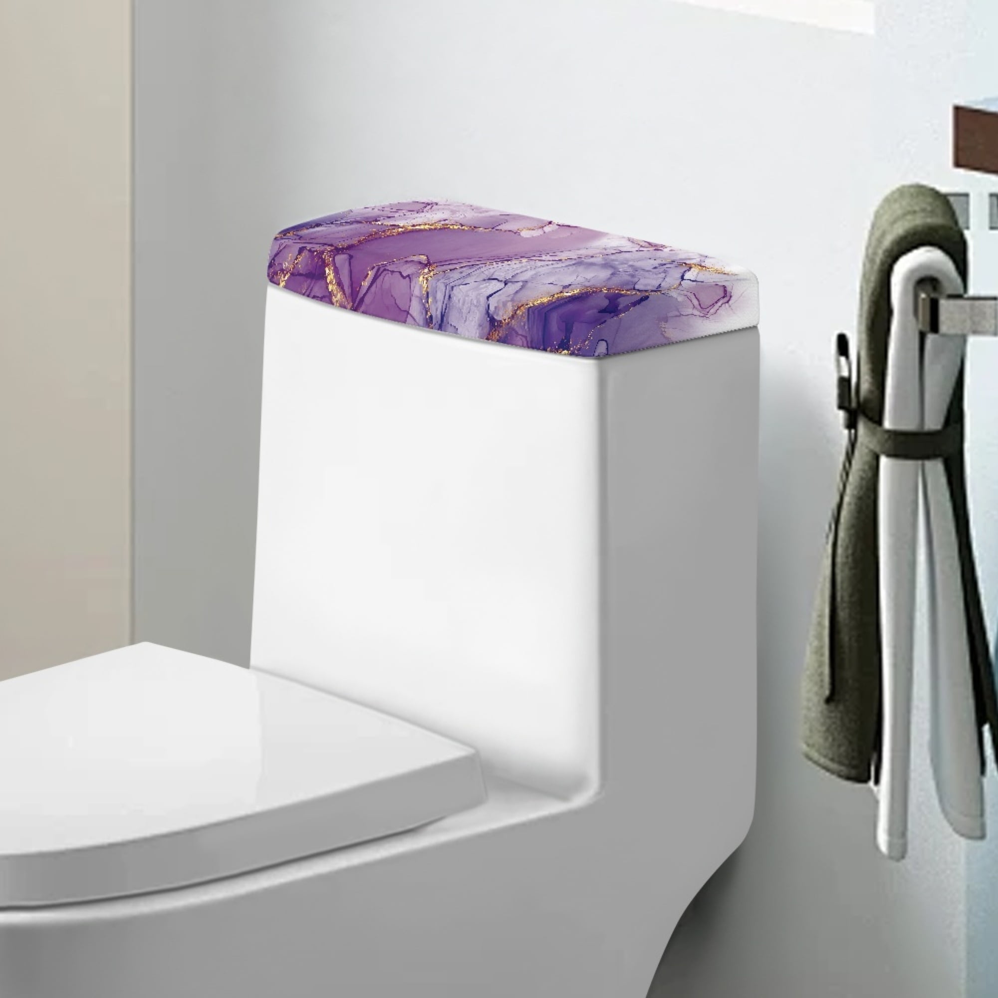 ZIATUBLE Marble Stripes Toilet Water Tank Cover Reusable Toilet Top ...