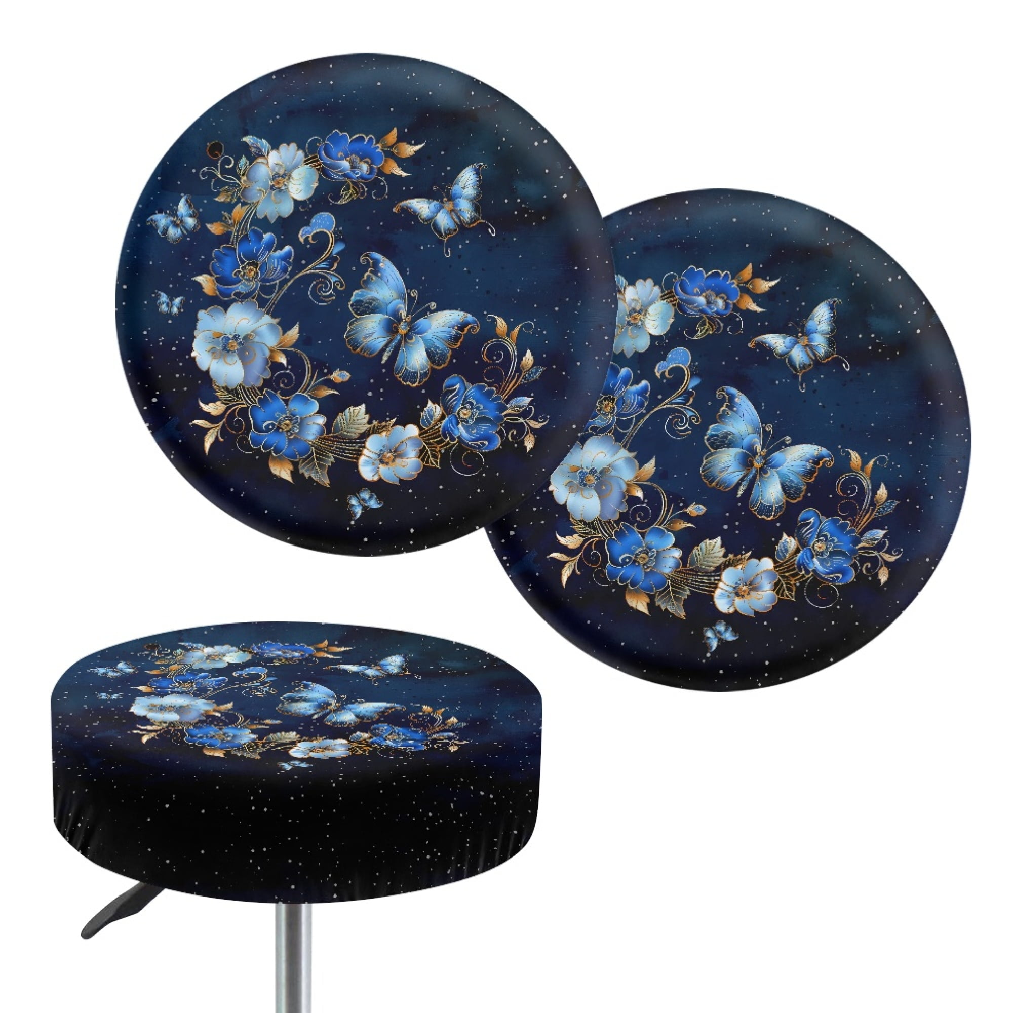 ZIATUBLE Moon Floral Butterfly Bar Stool Chair Cover Padded Anti Slip ...