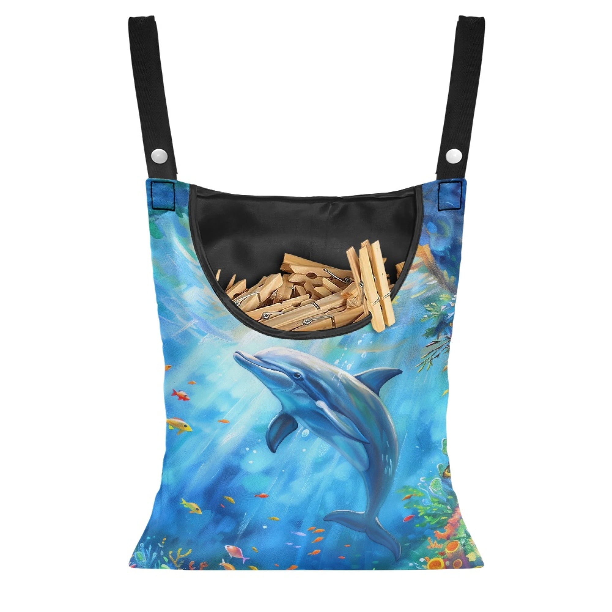 ZIATUBLE Ocean Dolphins Storage Bag Clothespin Reusable Laundry Clothes ...