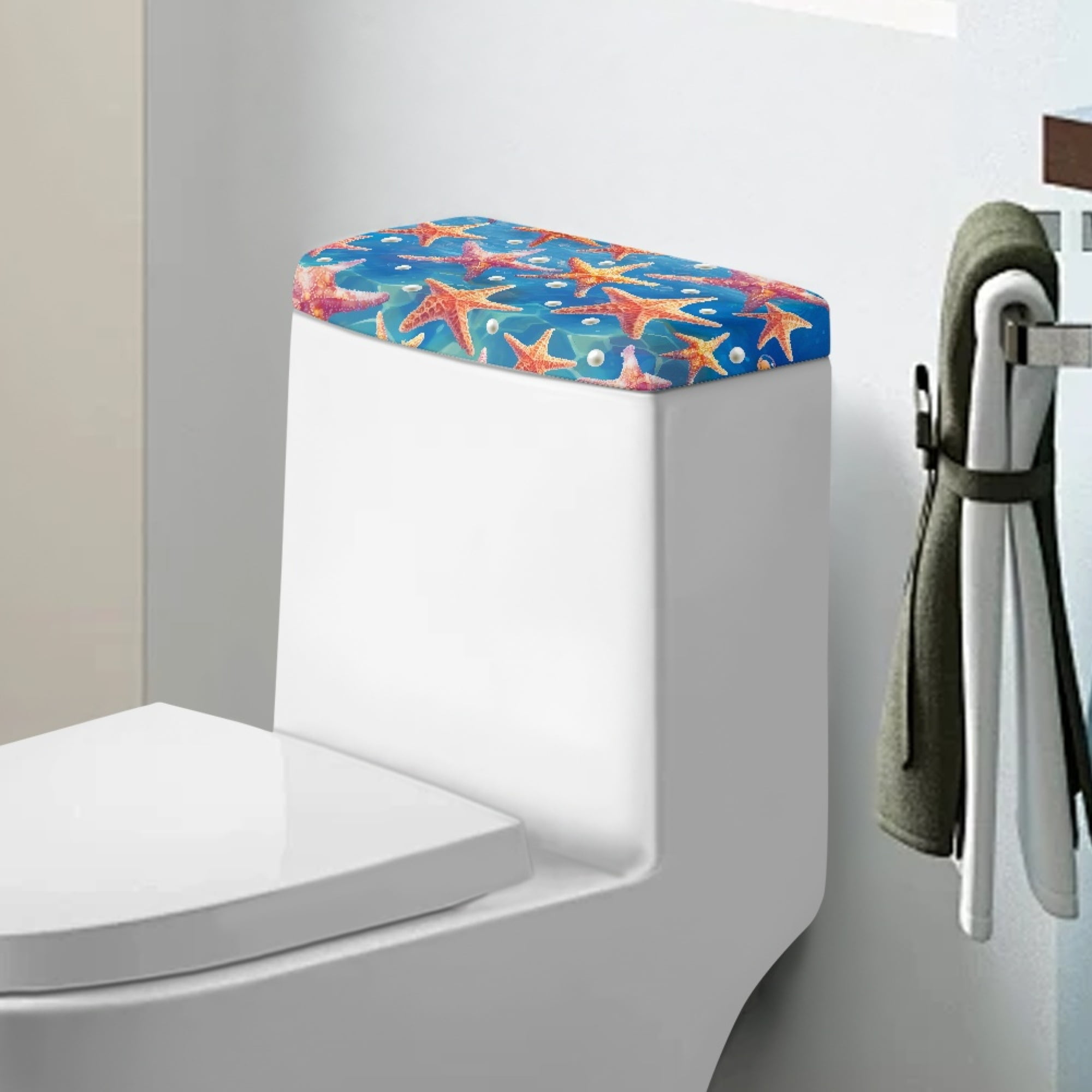 ZIATUBLE Ocean Starfish Toilet Tank Lid Covers Dustproof Toilet Mat ...
