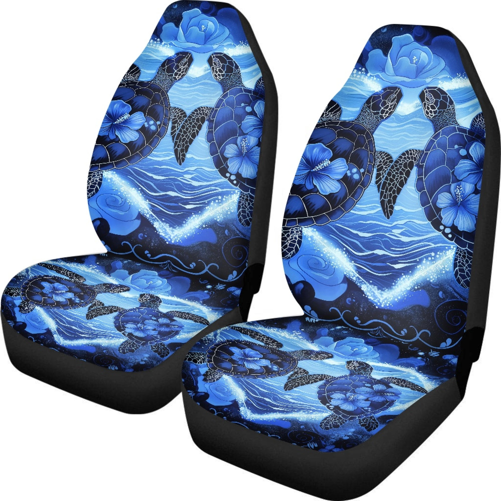 ZIATUBLE Ocean Turtle Car Seat Cover Protector Blue Floral Car Seat ...