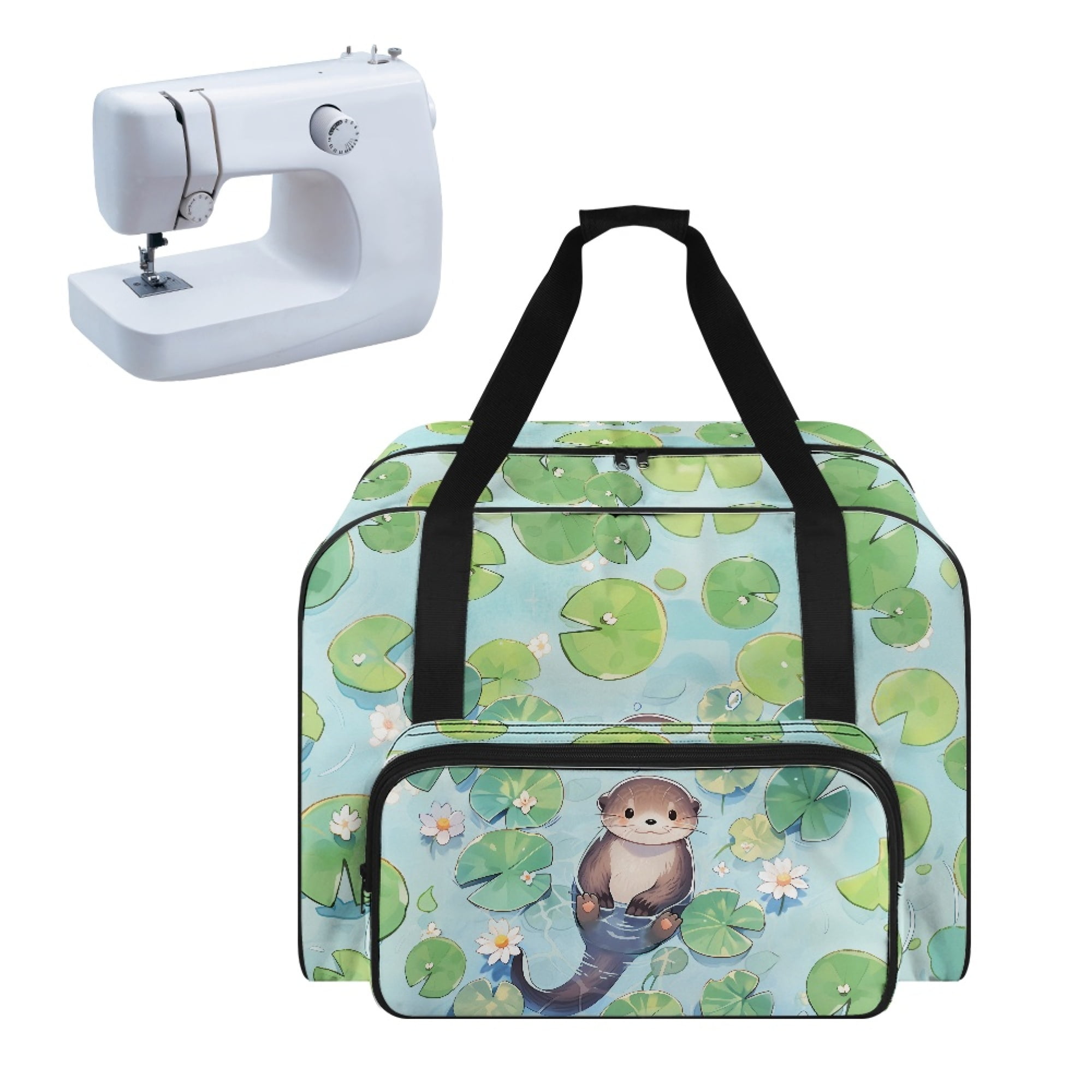 ZIATUBLE Otter Sewing Machine Bag Lotus Leaf Portable Carrying Totes ...