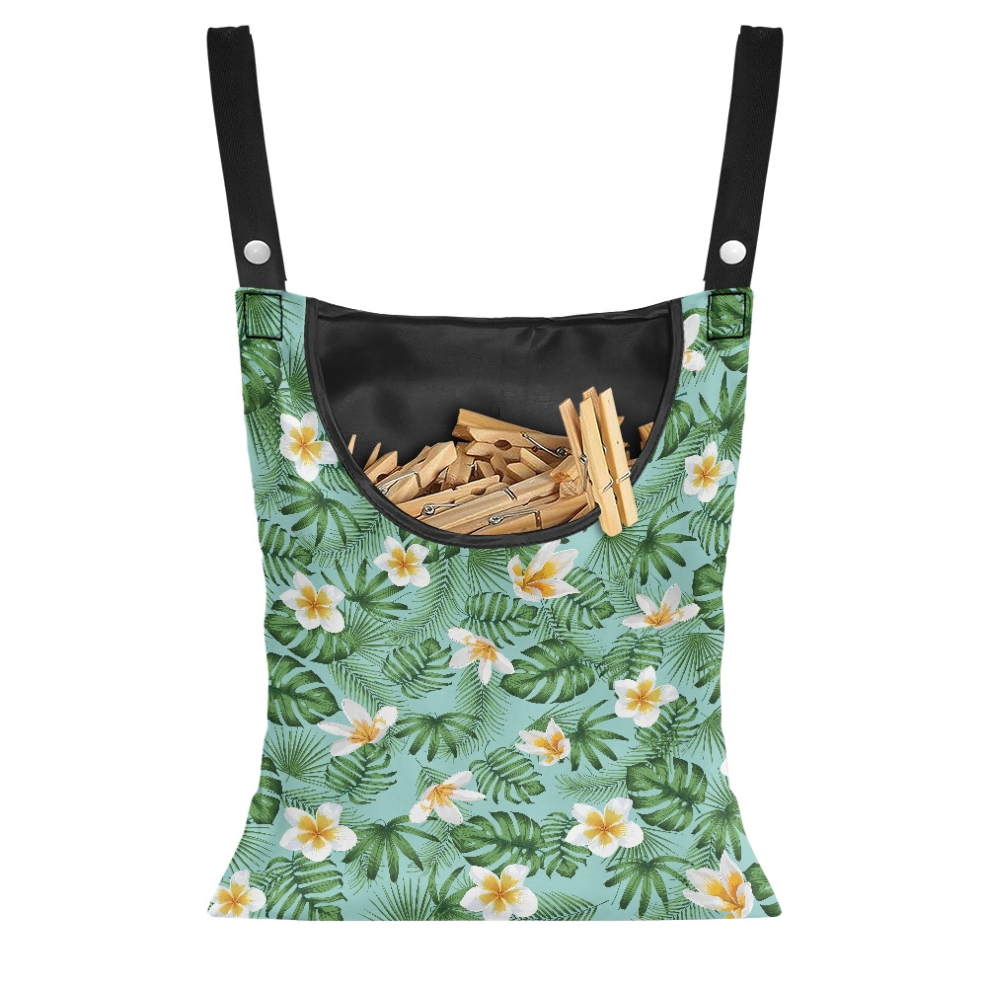 ZIATUBLE Palm Leaves Clothespin Storage Bag Floral Laundry Clothes Pin ...