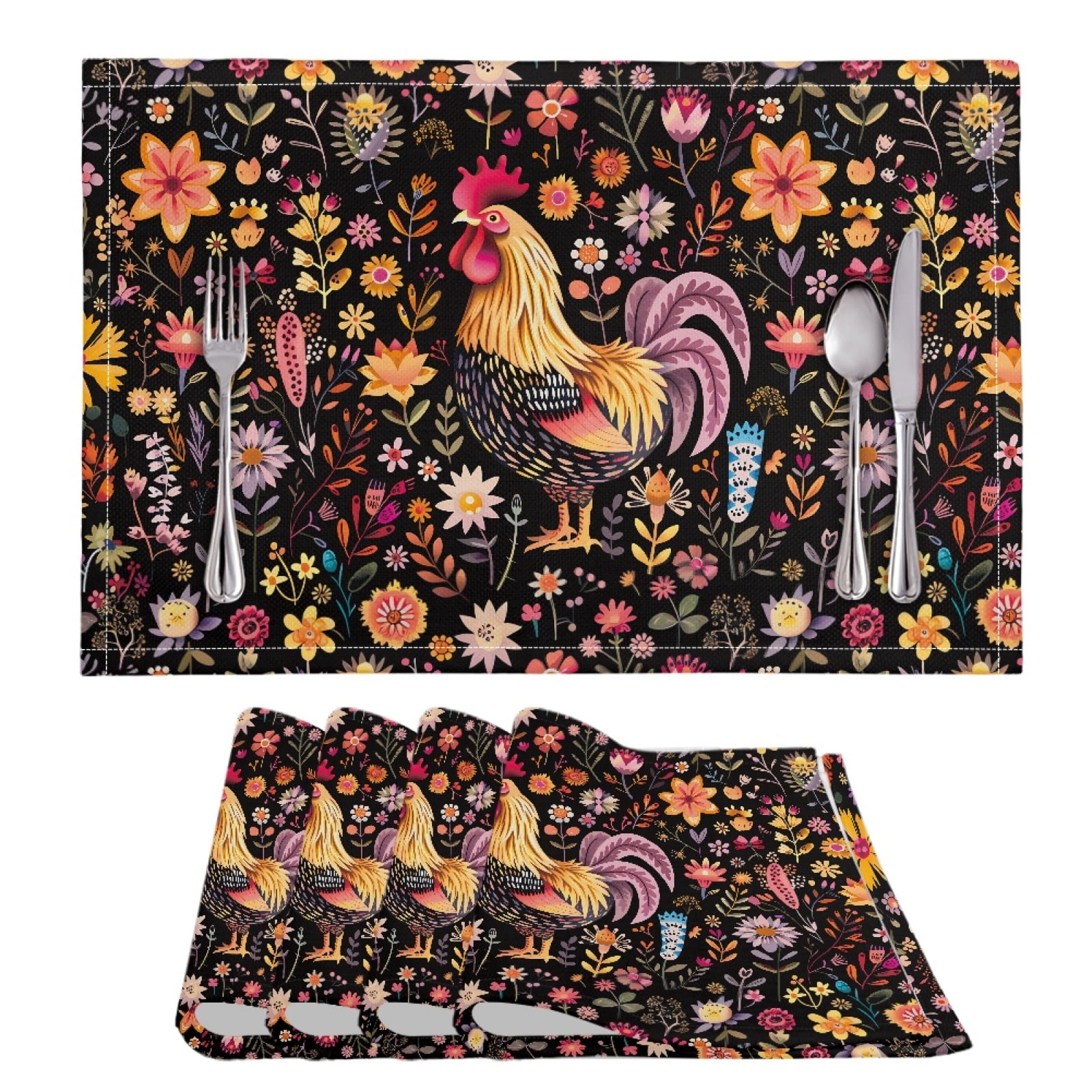 ZIATUBLE Placemats Set of 4 Non-Slip Faux Linen Polyester Cloth Meal ...