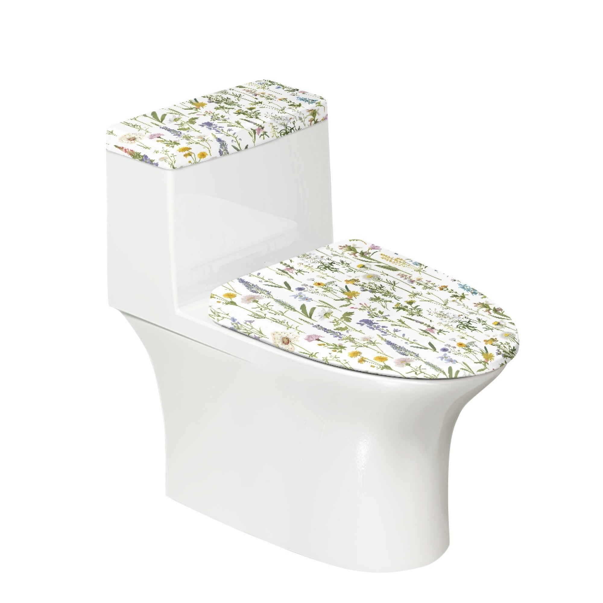 ZIATUBLE Plants Toilet Lid and Tank Cover Set Round Toilet Seat and ...