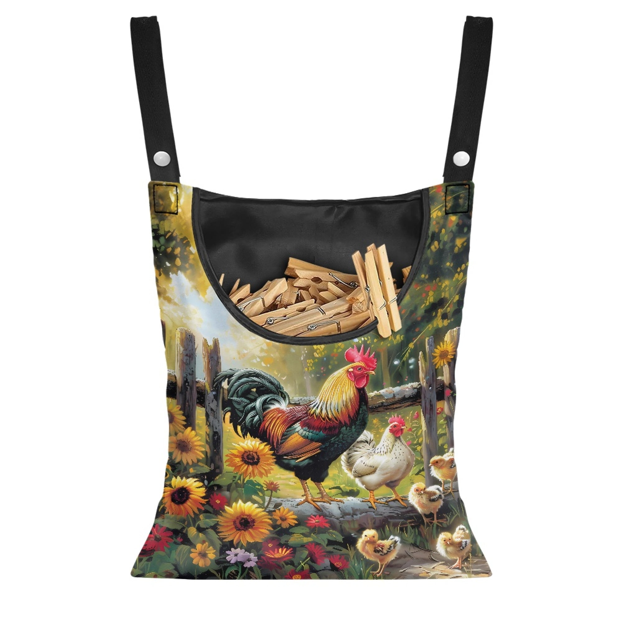 ZIATUBLE Rooster Clothes Pins with Bag Sunflower Storage Hanging ...