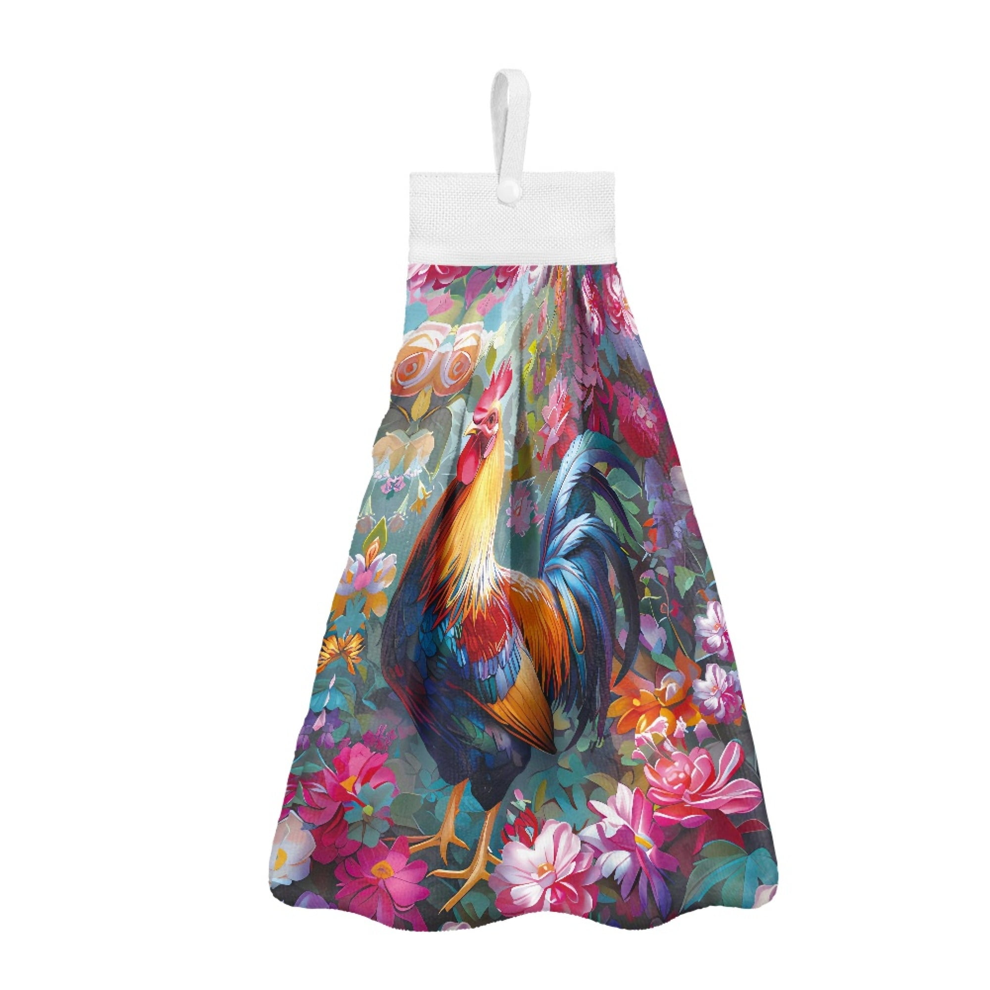 ZIATUBLE Rooster Flower Hanging Kitchen Dish Towel Absorbent Bathroom ...