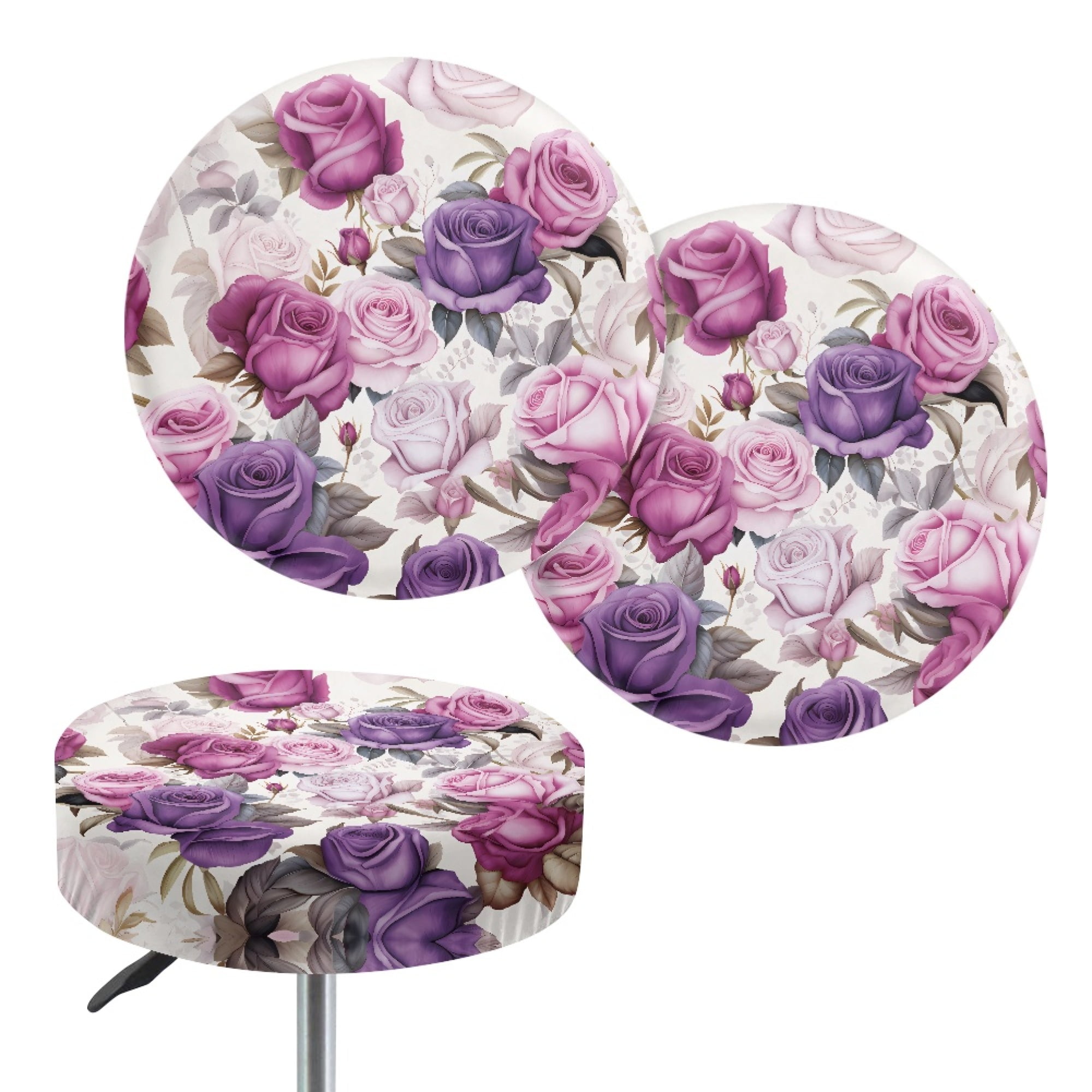 ZIATUBLE Rose Round Stool Dust Covers 2 Pack Foldable Bar Stool ...