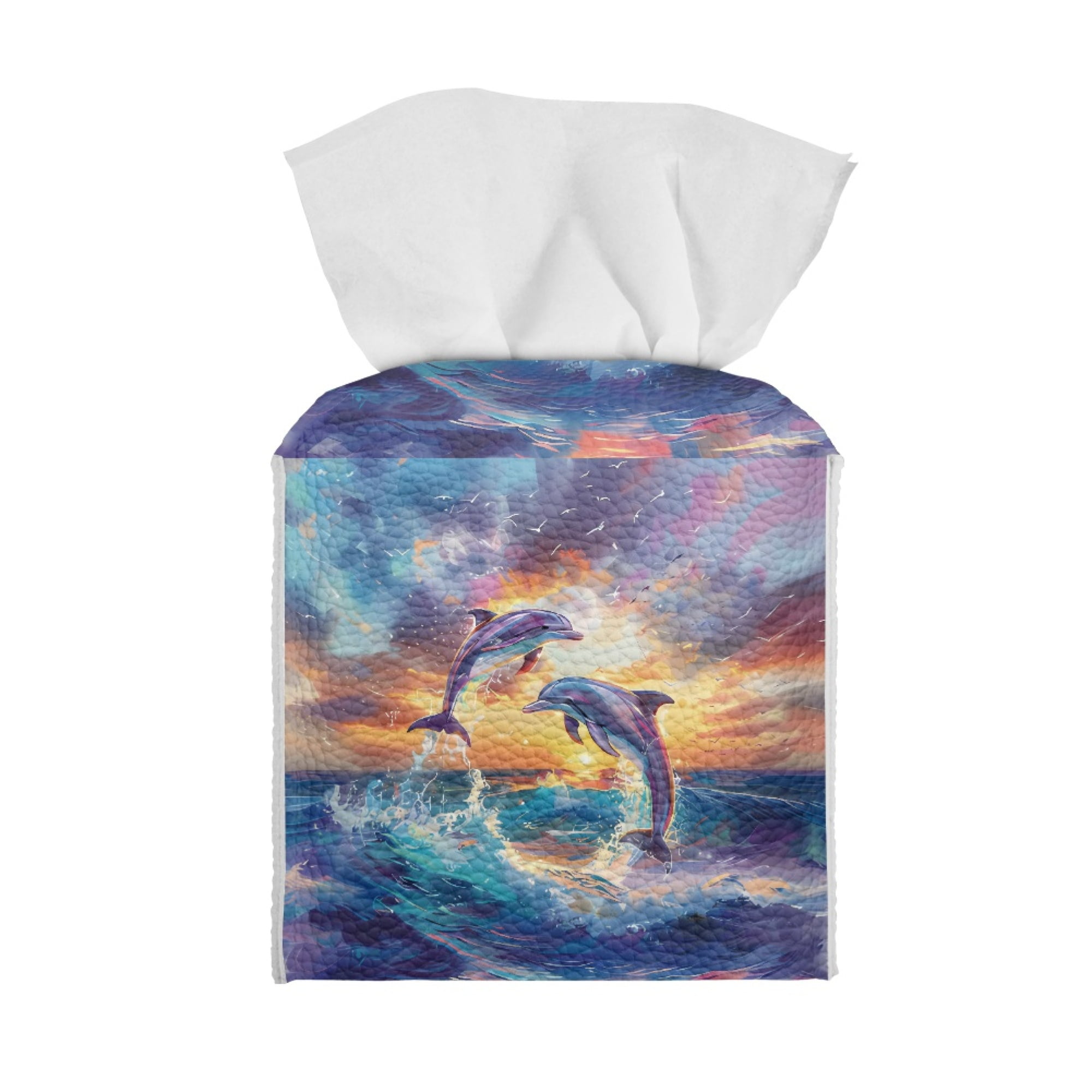 ZIATUBLE Sea Dolphins Leather Tissue Box Covers Square Facial Tissue ...