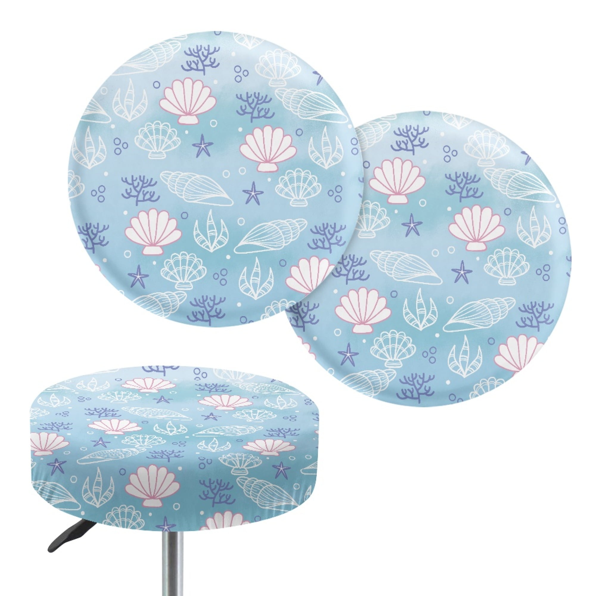 ZIATUBLE Sea Shells Circle Stool Seat Covers Reusable Stool Seat Cover ...