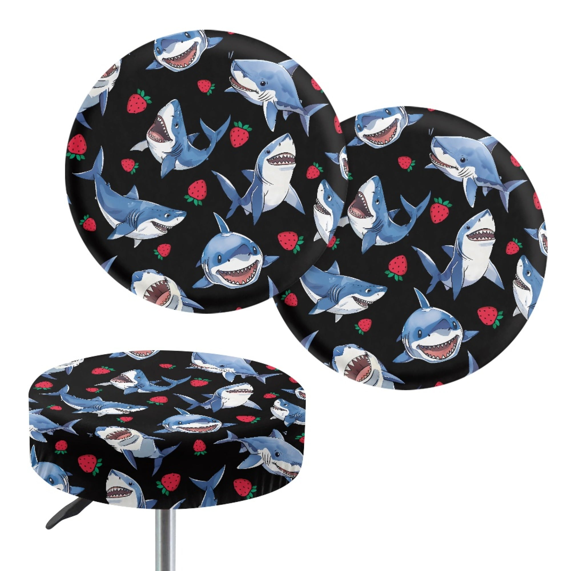 ZIATUBLE Sharks Strawberry Bar Stool Covers Round Washable Chair Seat ...