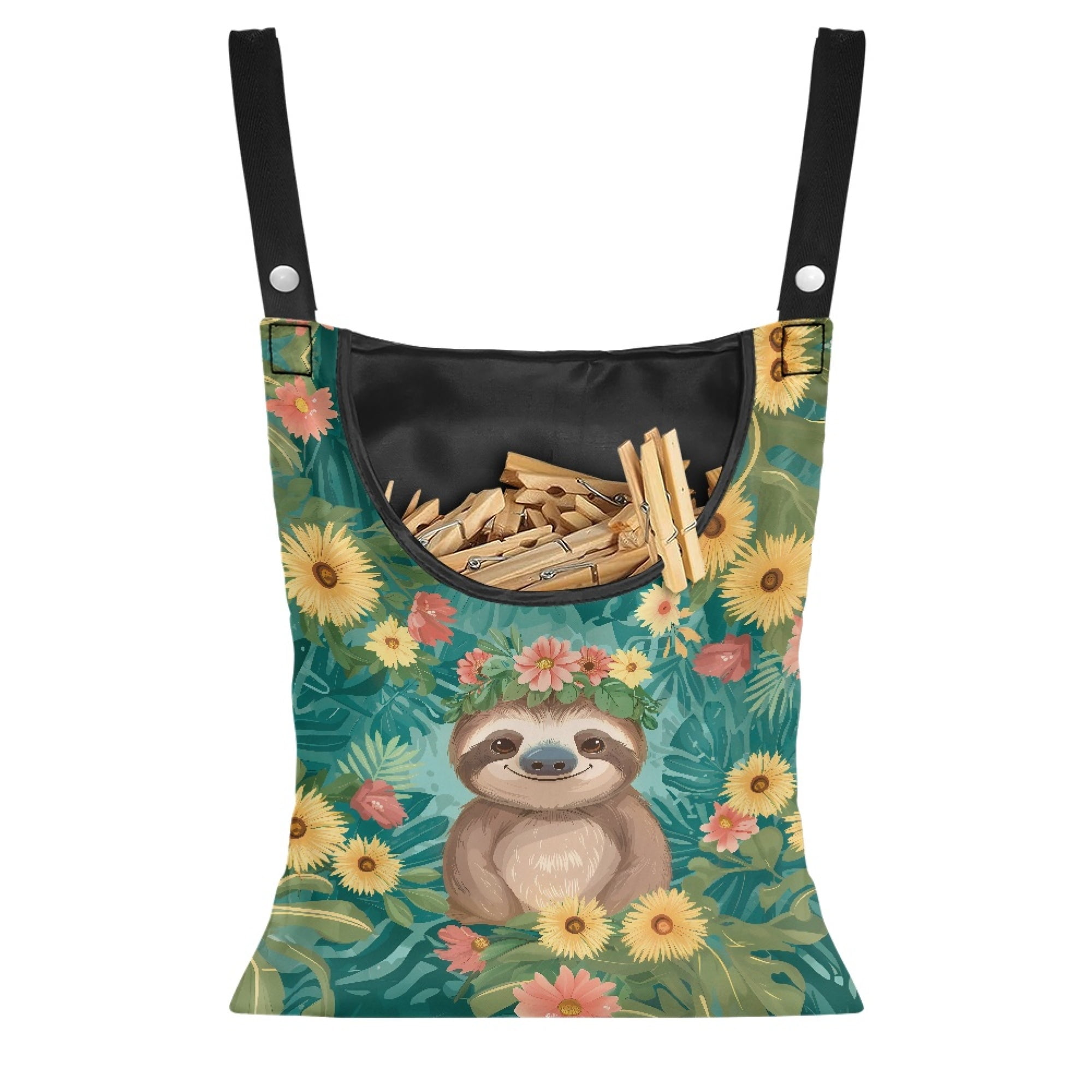 ZIATUBLE Sloth Sunflower Clothespin Storage Bag Palm Leaf Hanging ...