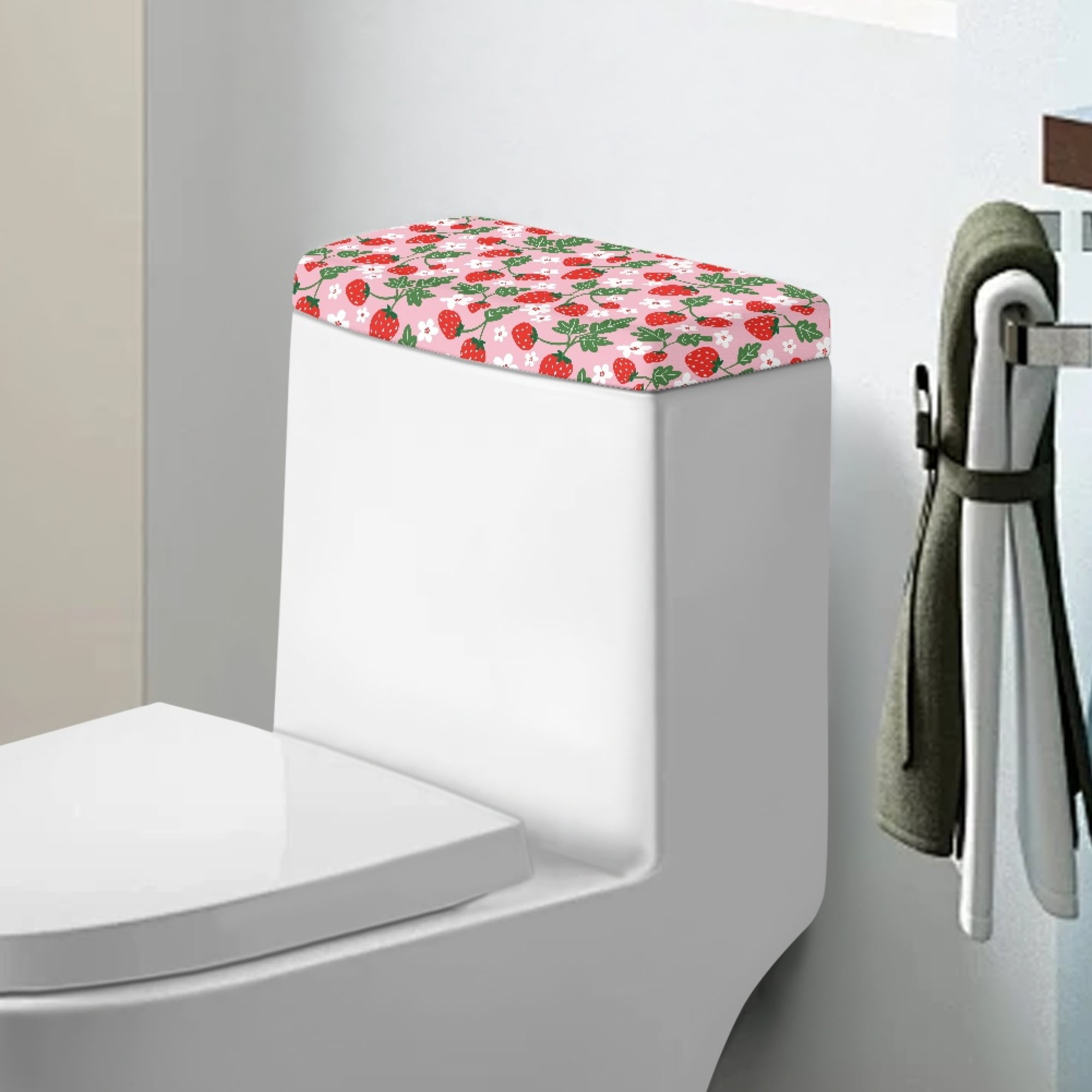 ZIATUBLE Strawberry Floral Toilet Tank Cover Lid Washable Toilet Mat ...